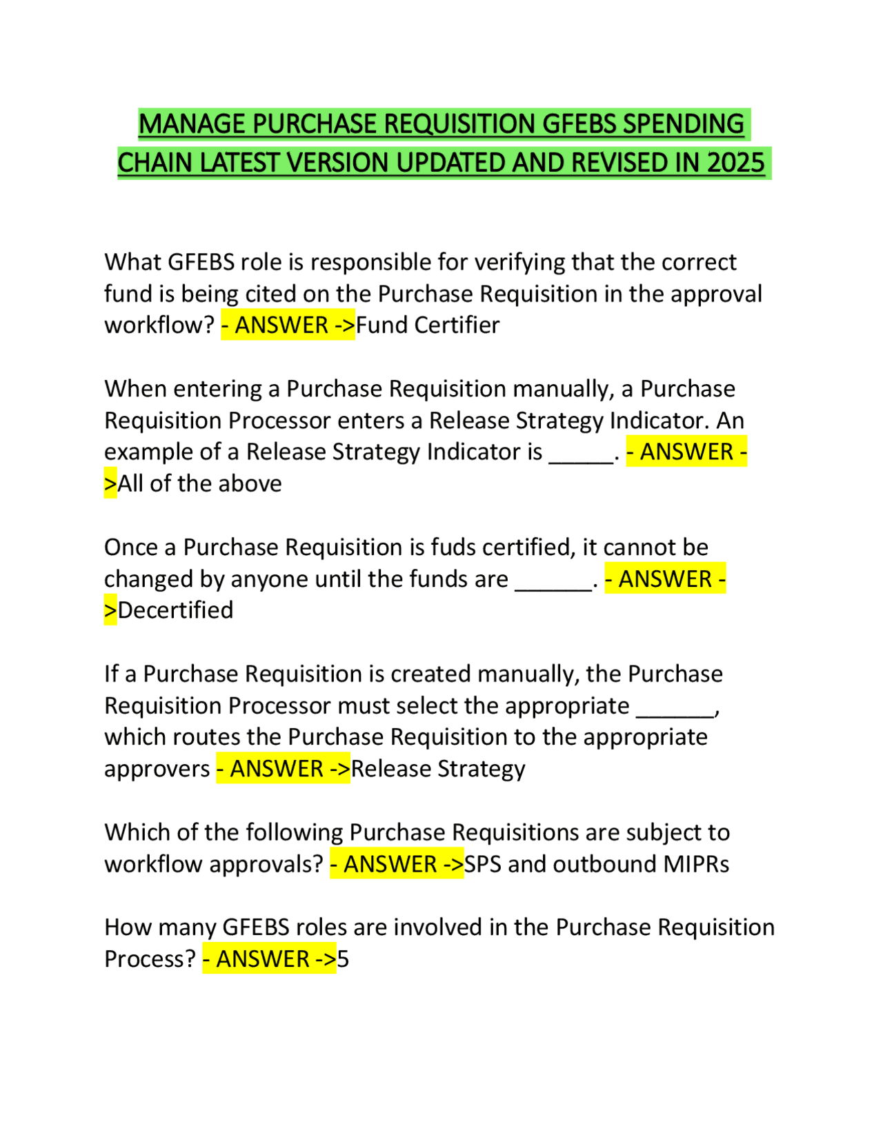 GFEBS Purchase Requisition Management: Q&A Guide | Exams Advanced ...