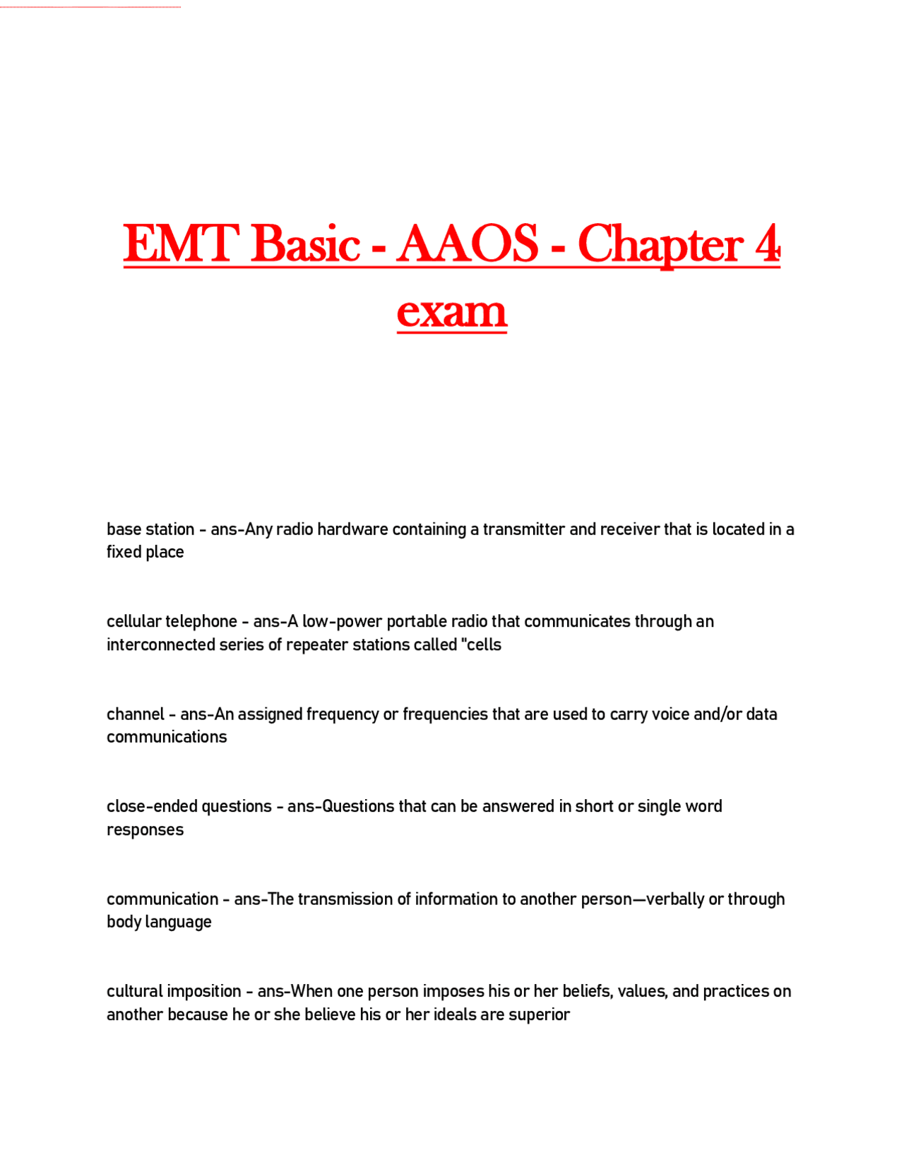 EMT Basic - AAOS - Chapter 4 exam complete solution. pdf.pdf | Exams ...