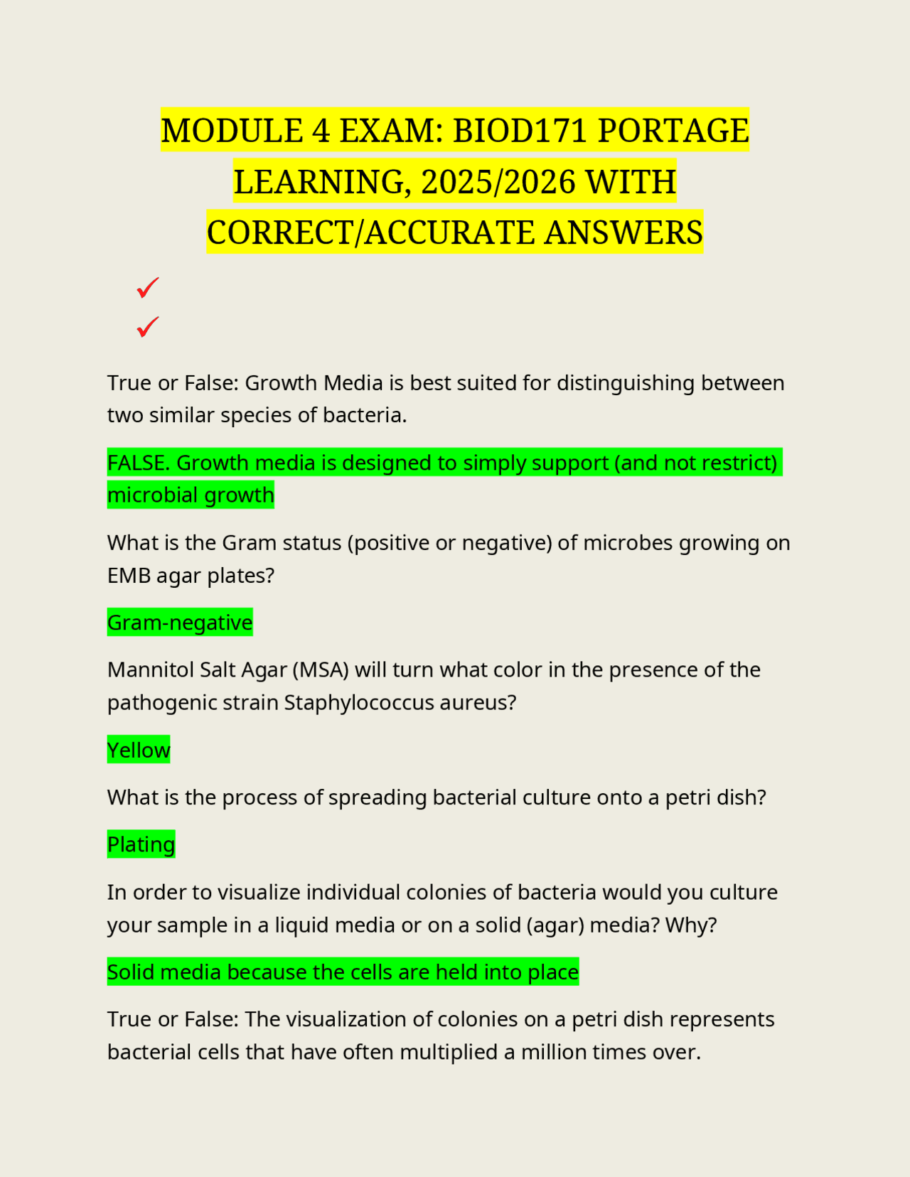 MODULE 4 - PRACTICE EXAM: BIOD 171, 2025/2026 WITH CORRECT/ACCURATE ...