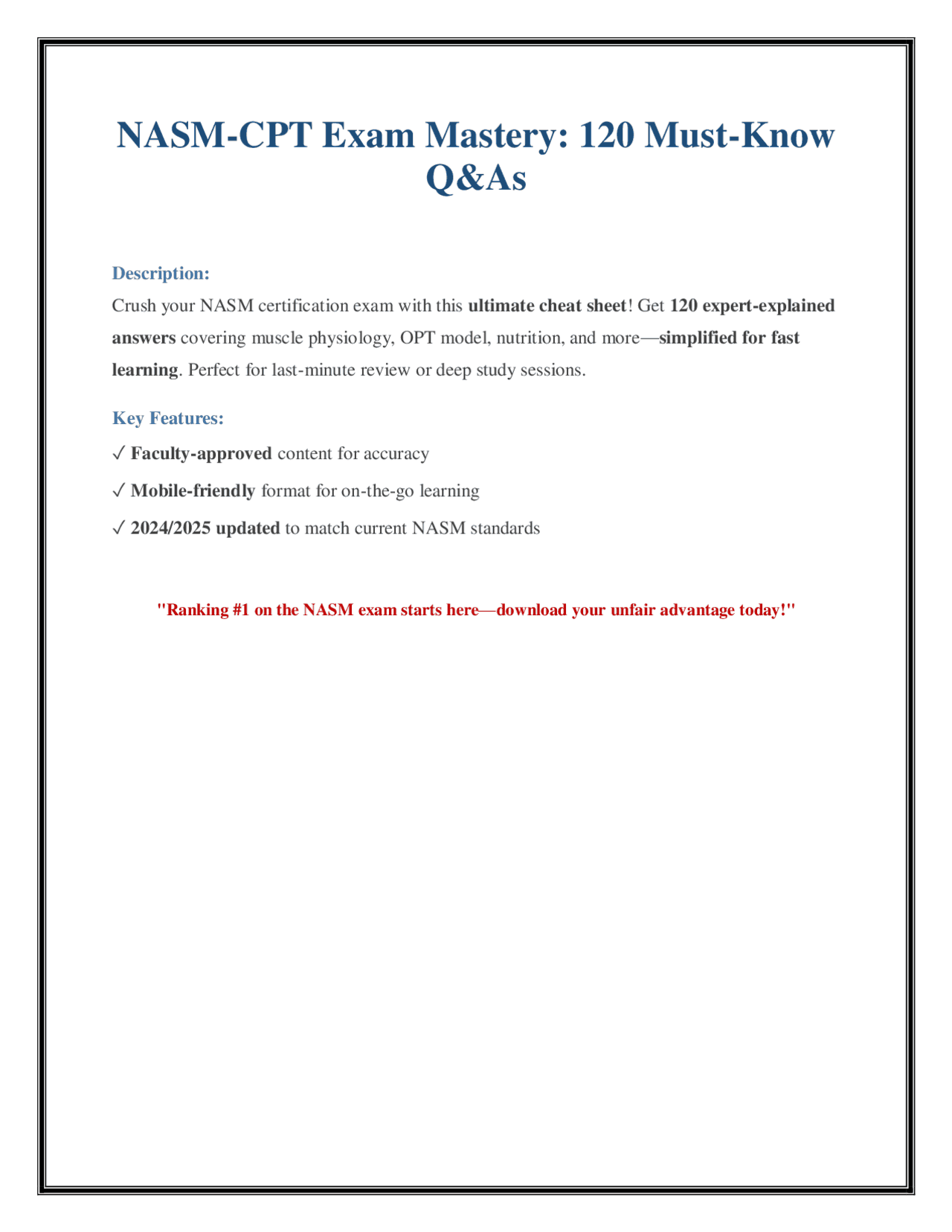 NASM-CPT Cheat Sheet: 120 Exam Answers Explained in Plain English ...