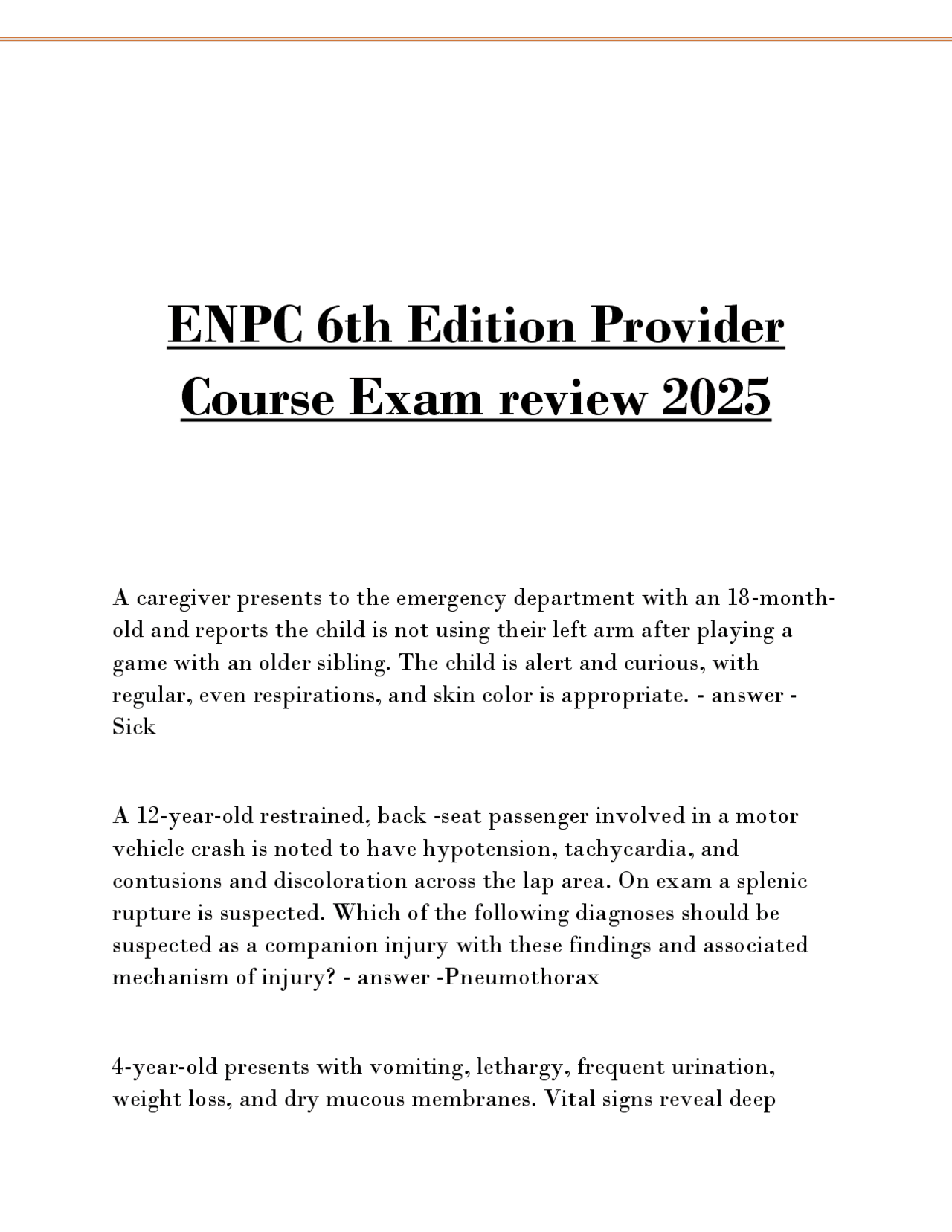 ENPC 6th Edition Provider Course Exam review 2025.pdf | Exams Nursing ...