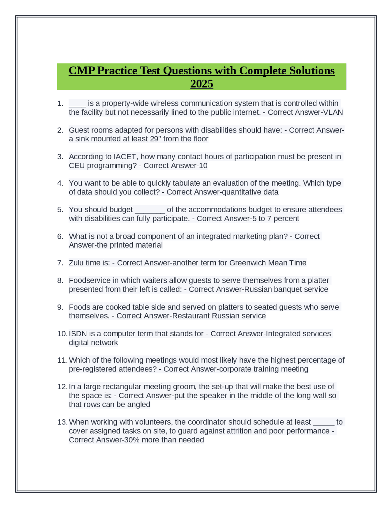 CMP Practice Test Questions with Complete Solutions 2025 | Exams ...