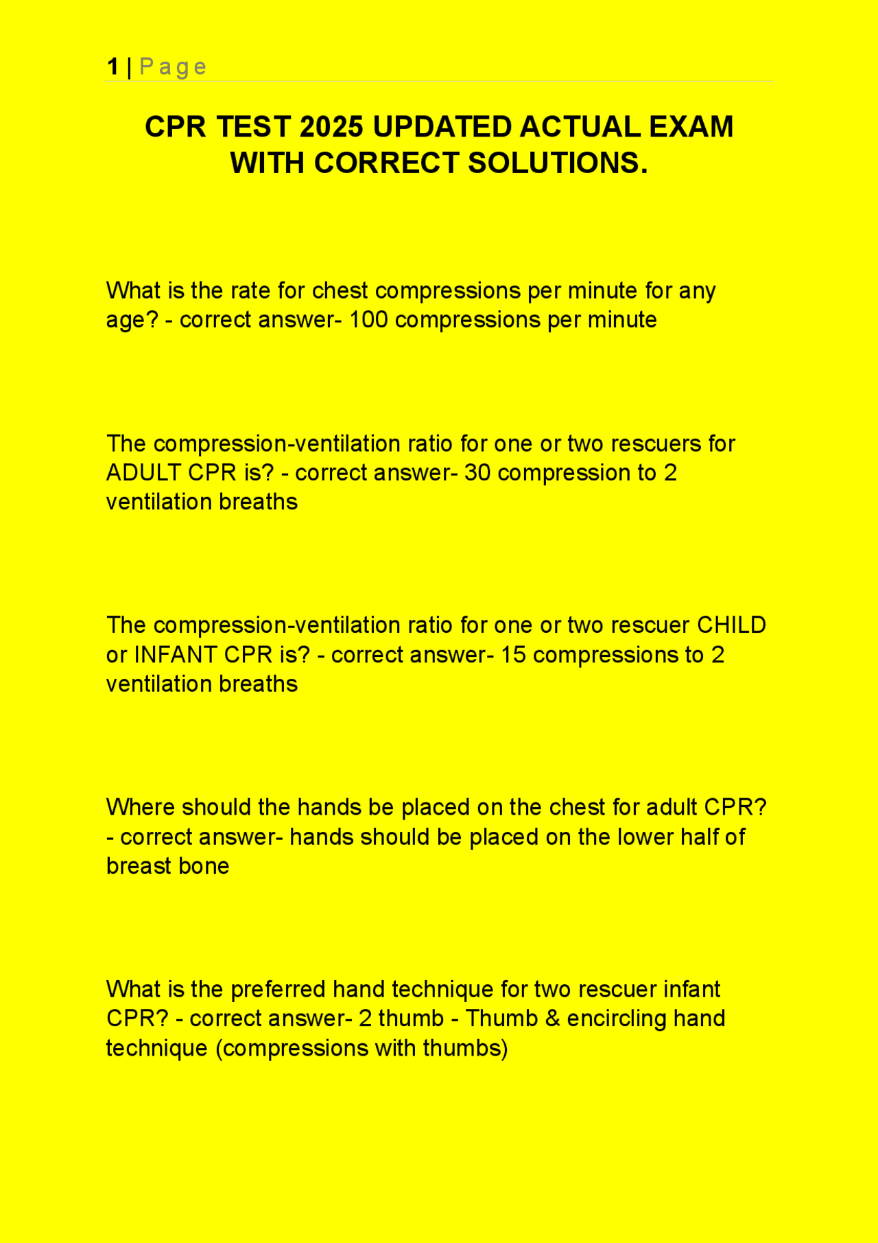 CPR TEST 2025 UPDATED ACTUAL EXAM WITH CORRECT SOLUTIONS. | Exams ...