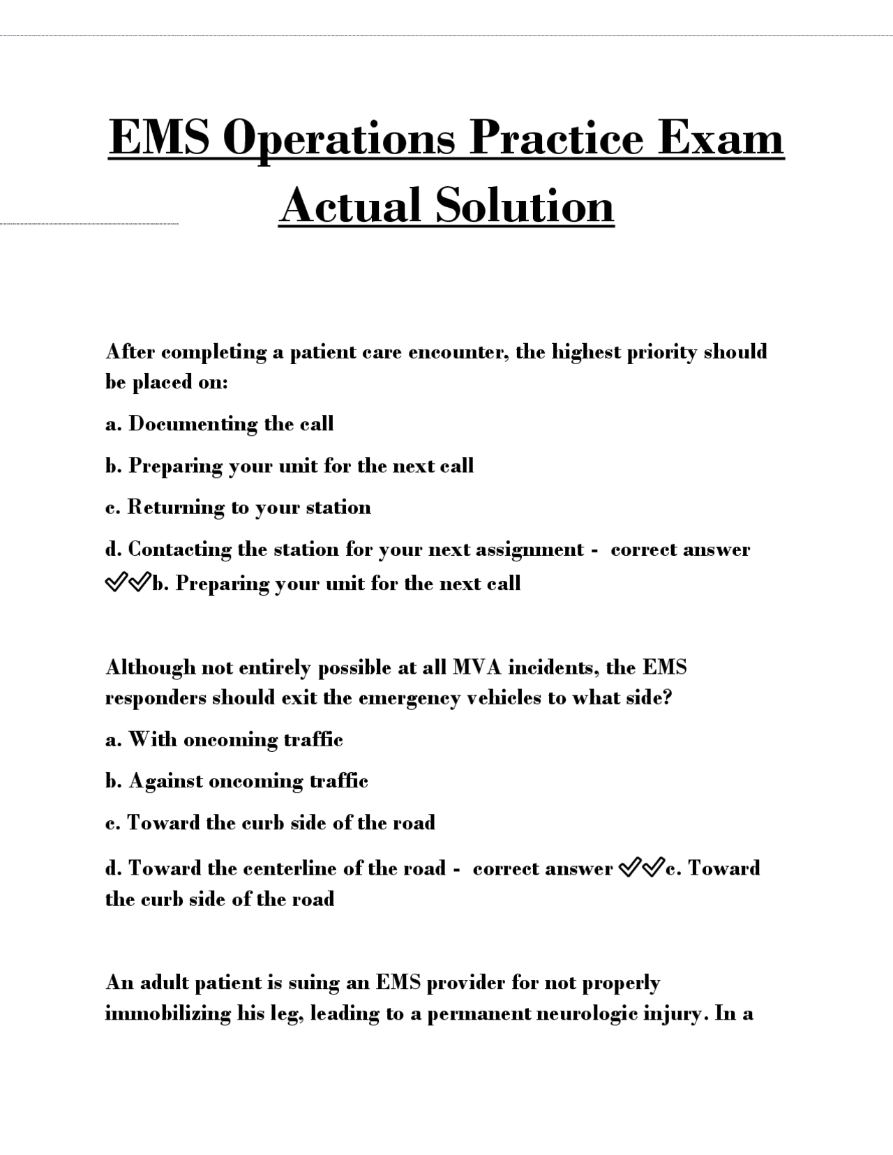EMS Operations Practice Exam Actual Solution.pdf | Exams Nursing | Docsity