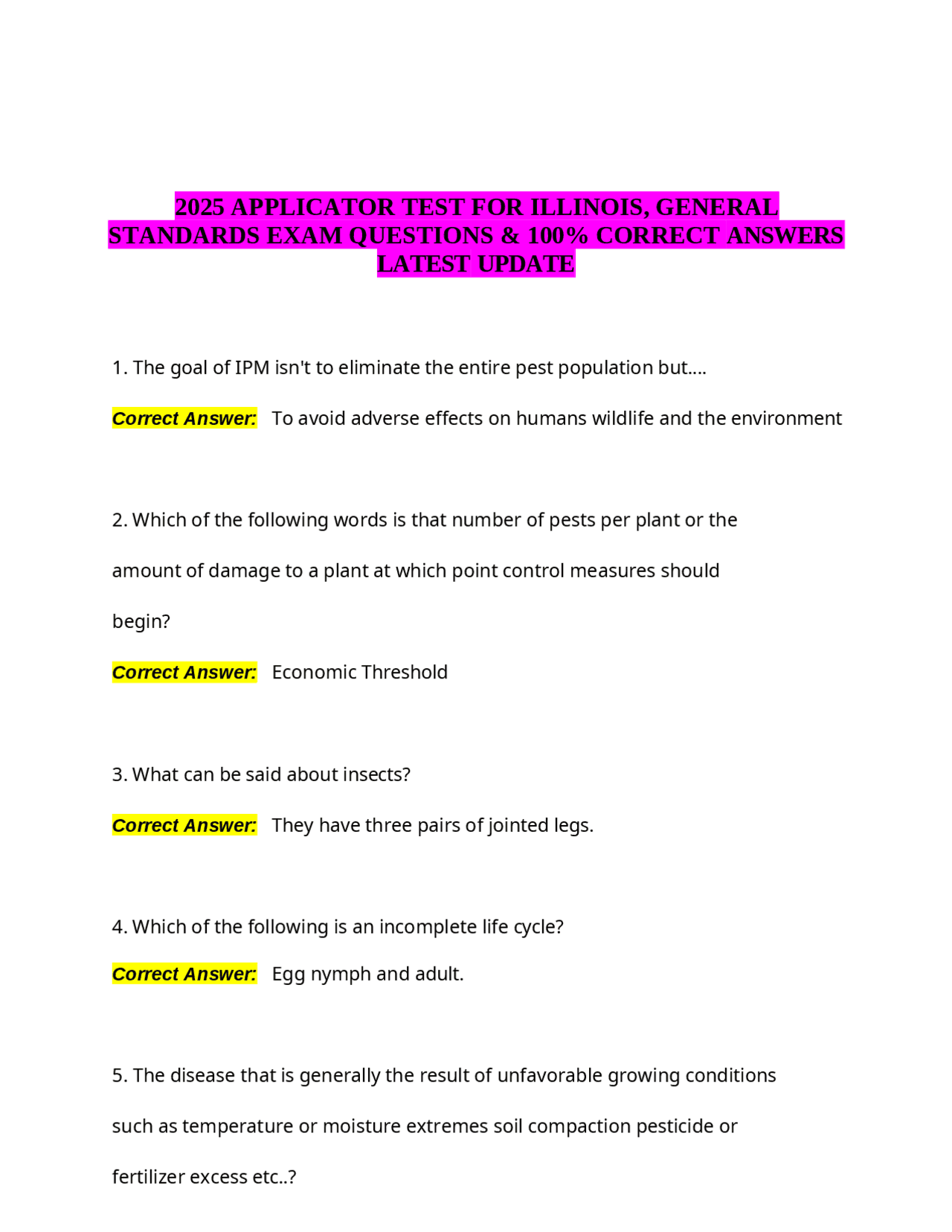Illinois Applicator Test: General Standards Exam Prep | Exams Pest ...