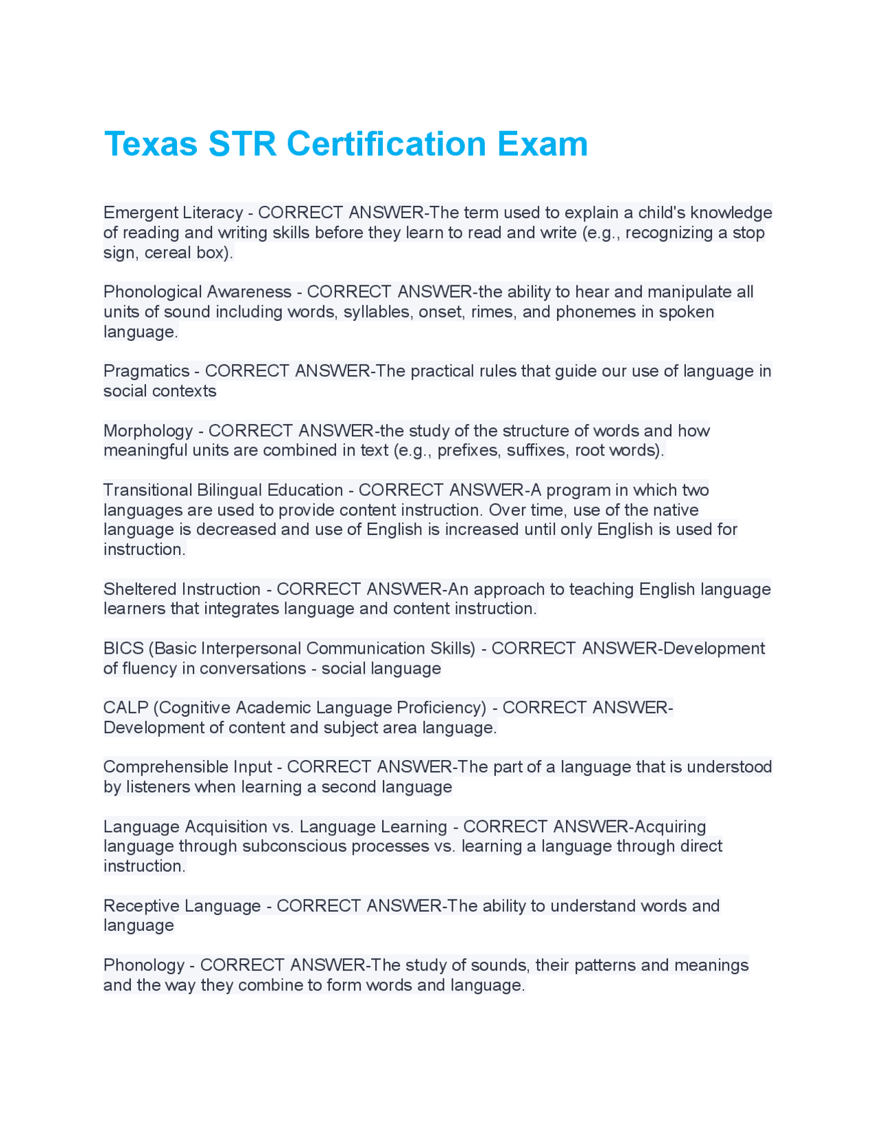 Texas STR Certification Exam Questions And Answers | 2025 Updated ...