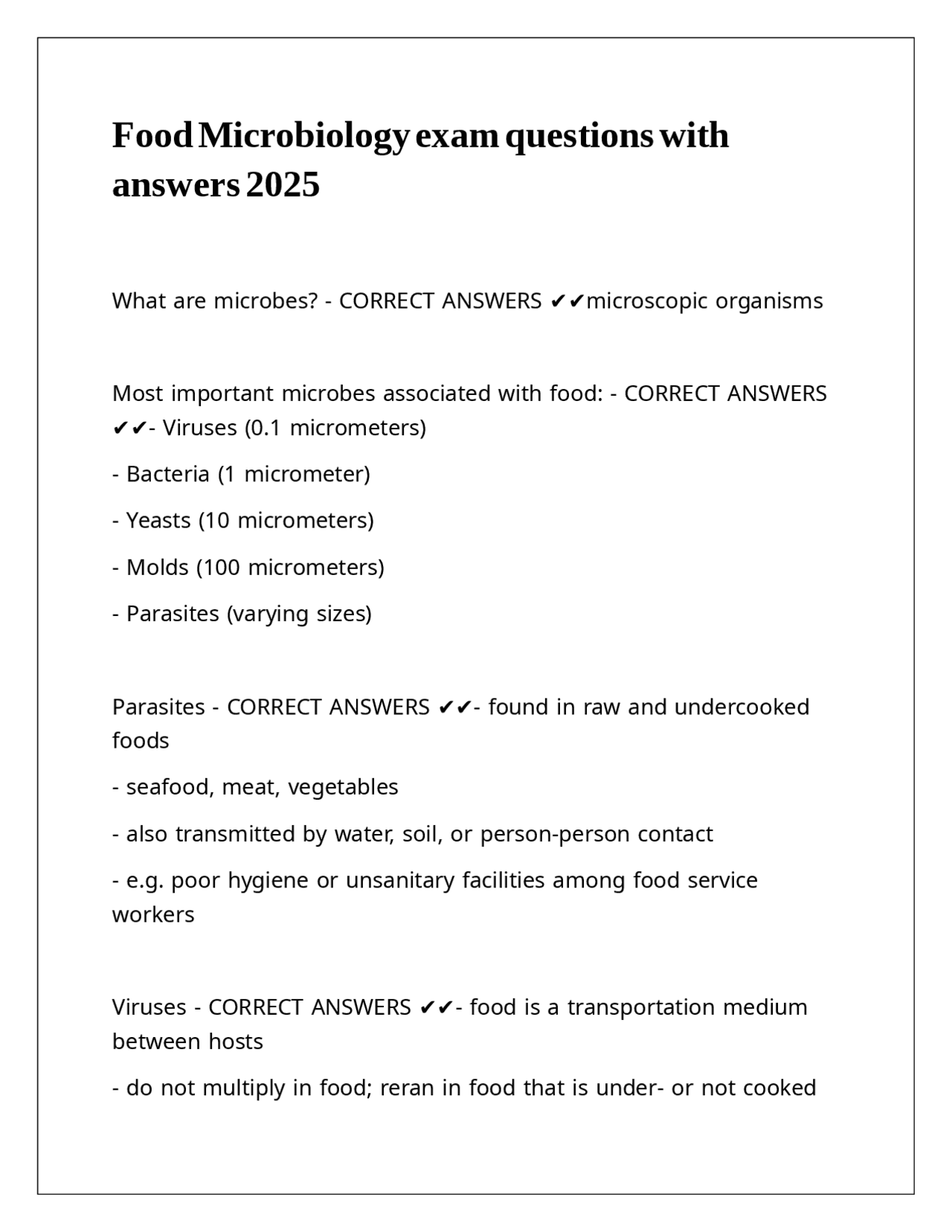 Food Microbiology exam questions with answers 2025 | Exams Food ...