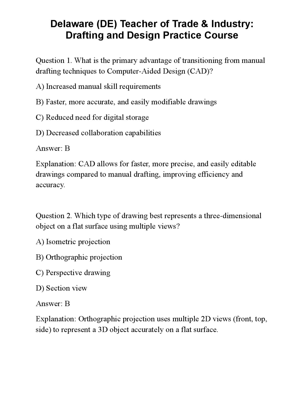 Delaware (DE) Teacher of Trade & Industry: Drafting and Design Exam ...