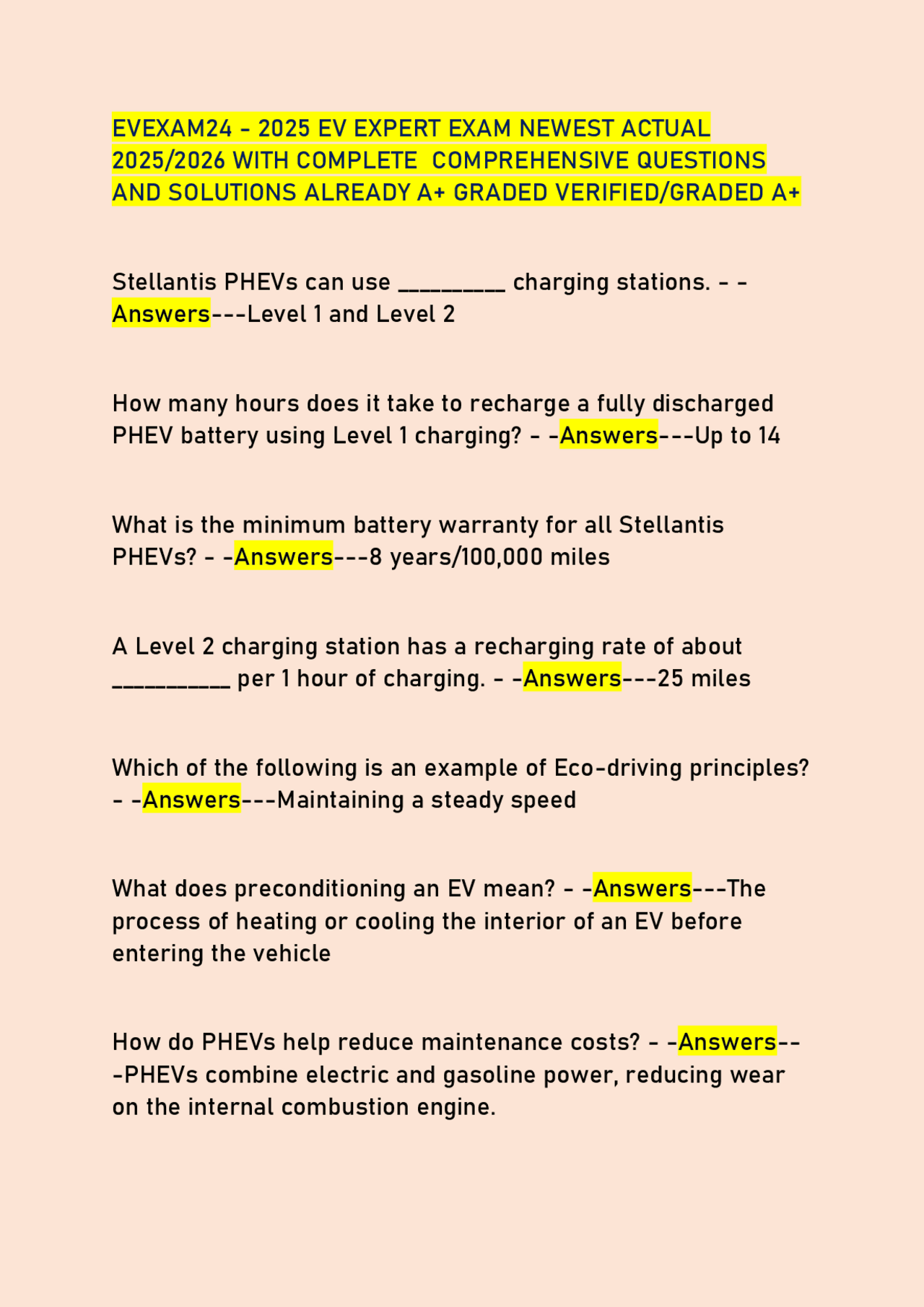 EVEXAM24 - 2025 EV EXPERT EXAM NEWEST ACTUAL 2025/2026 WITH COMPLETE ...