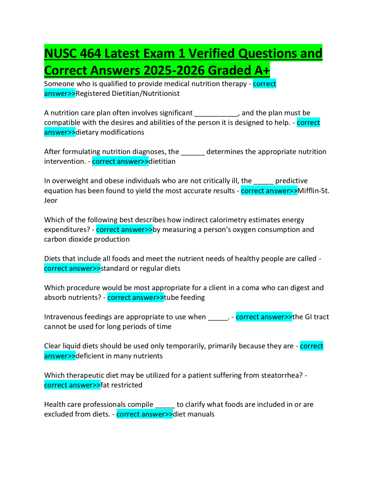 NUSC 464 Latest Exam 1 Verified Questions and Correct Answers 2025-2026 ...