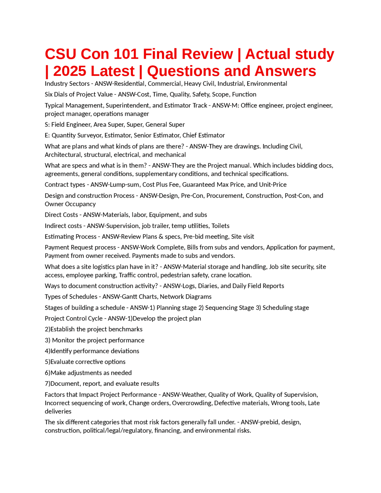 Construction Management Exam Review: Key Concepts and Q&A | Exams ...