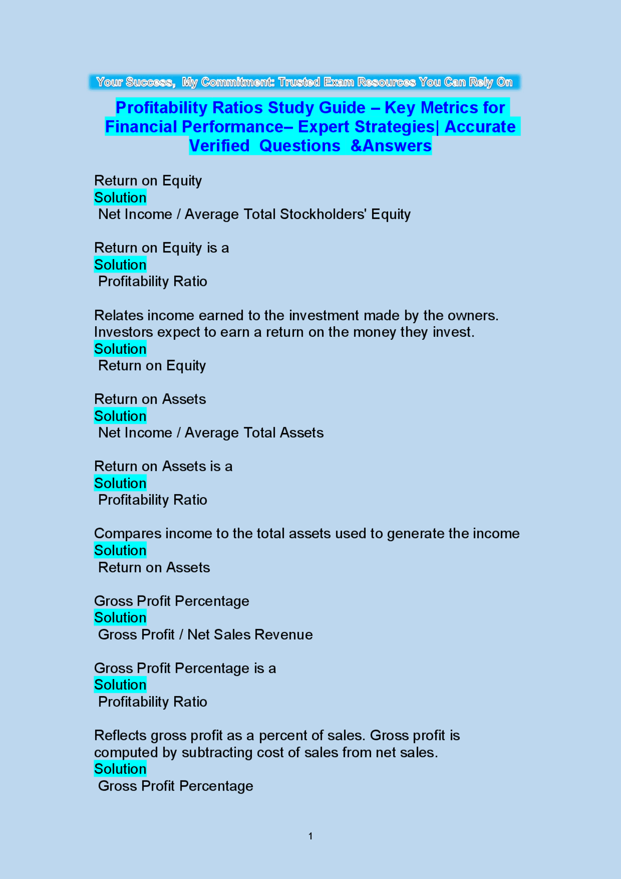 Profitability Ratios Study Guide – Key Metrics for Financial ...