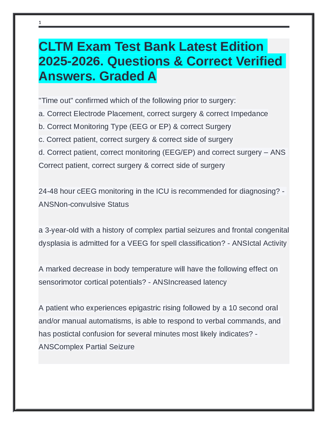 CLTM Exam Test Bank Latest Edition 2025-2026. Questions & Correct ...