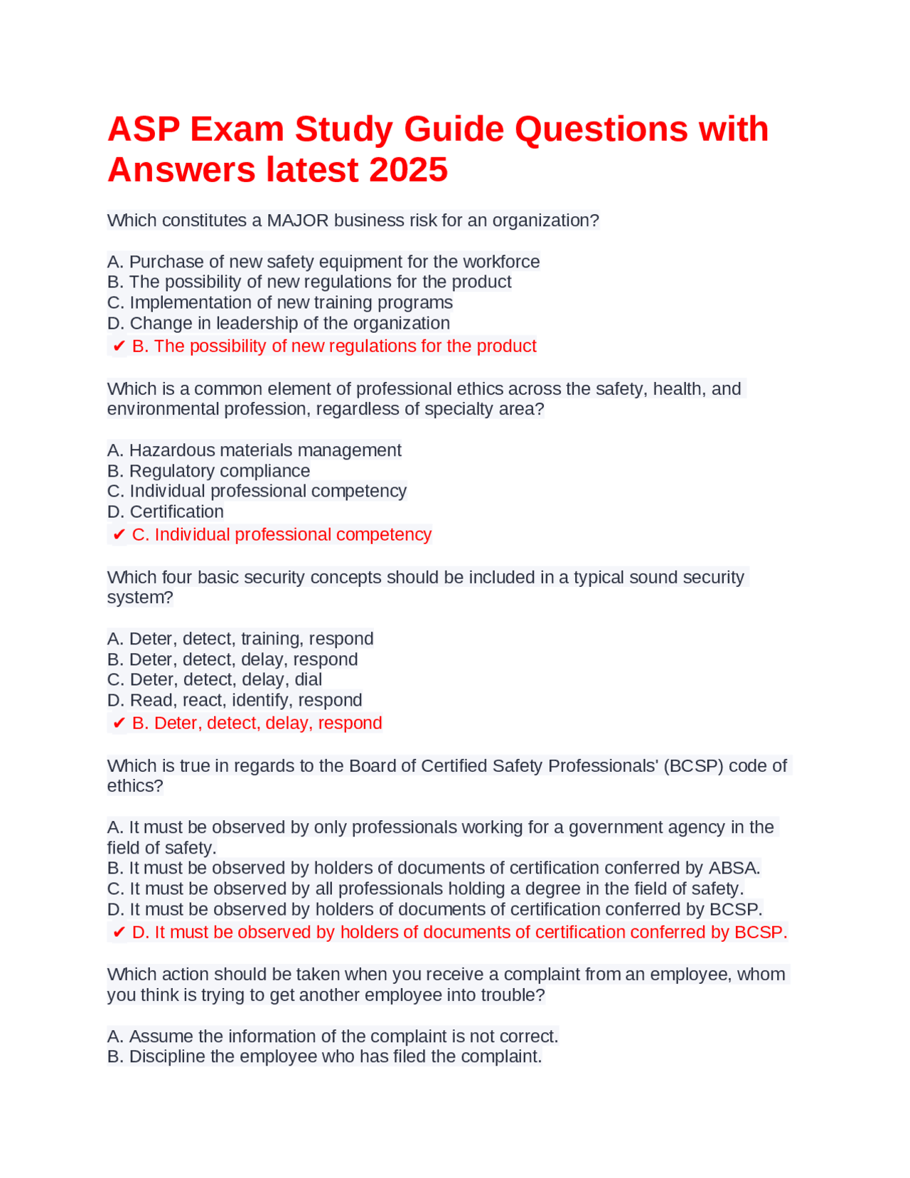 ASP Exam Study Guide Questions with Answers latest 2025 | Exams ...