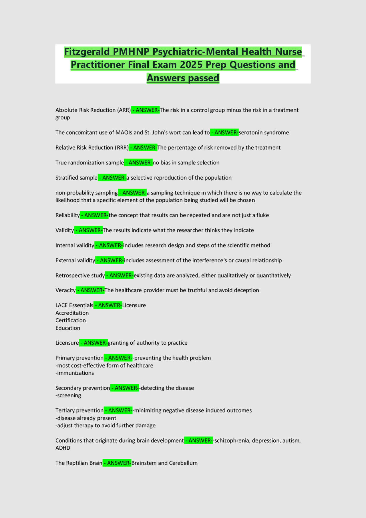 Fitzgerald PMHNP Psychiatric-Mental Health Nurse Practitioner Final ...