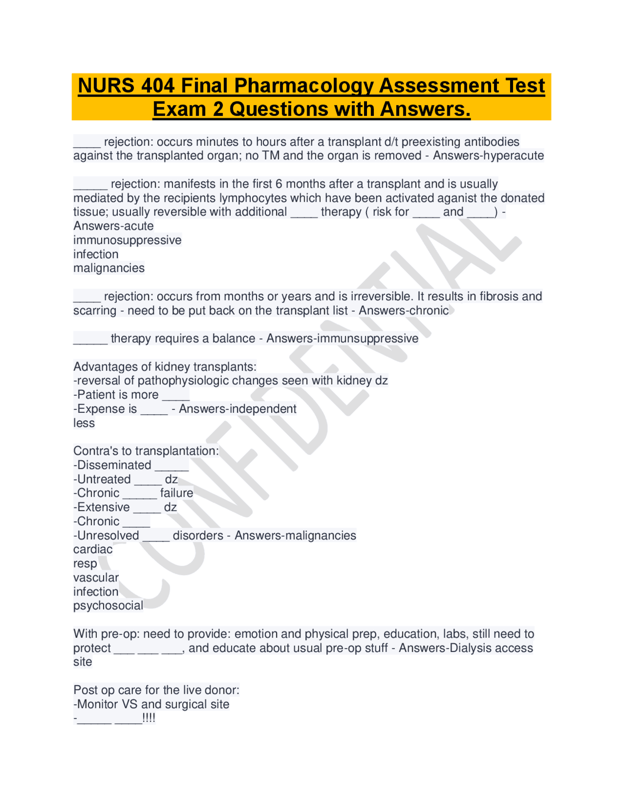NURS 404 Final Pharmacology Assessment Test Exam 2 Questions with ...