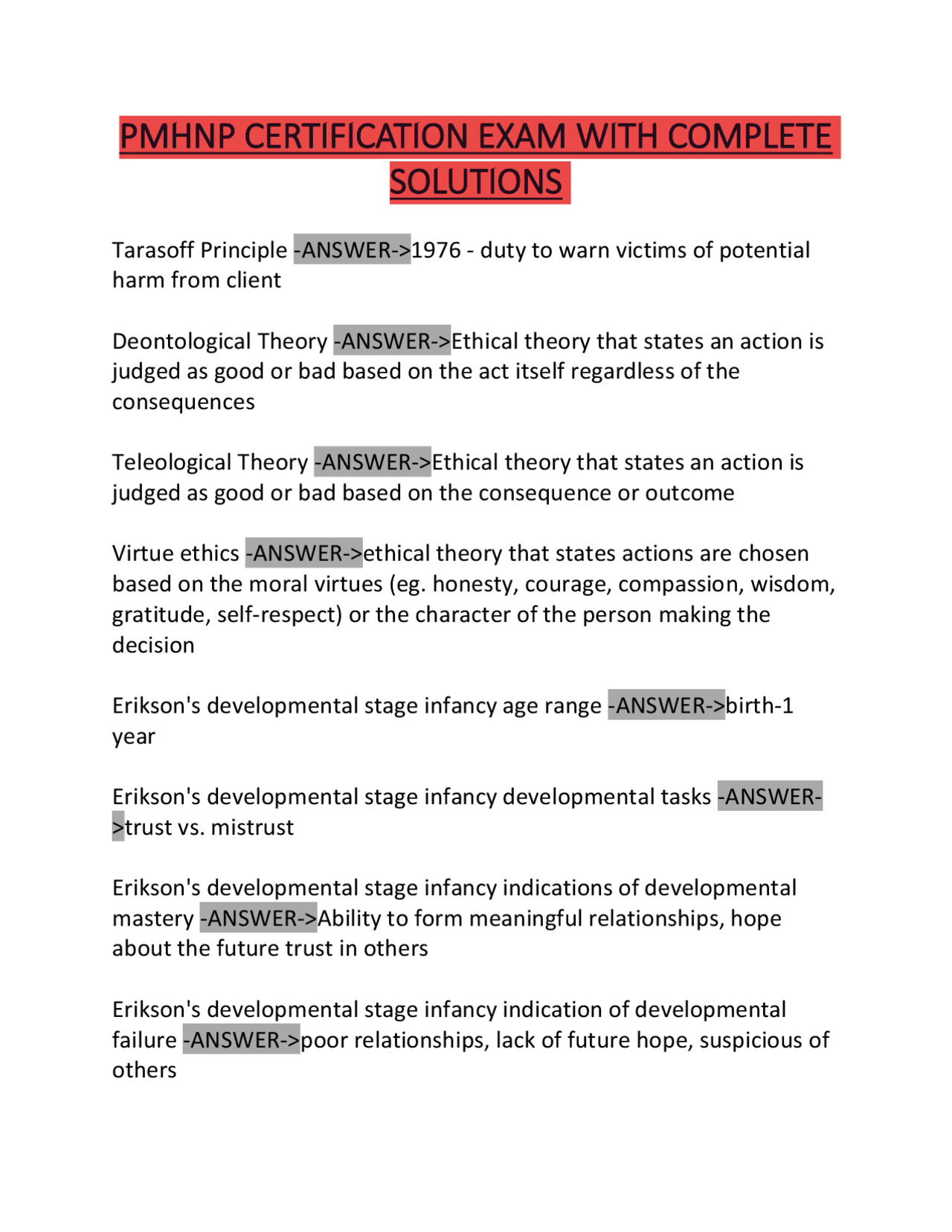 PMHNP CERTIFICATION EXAM WITH COMPLETE SOLUTIONS | Exams Nursing | Docsity