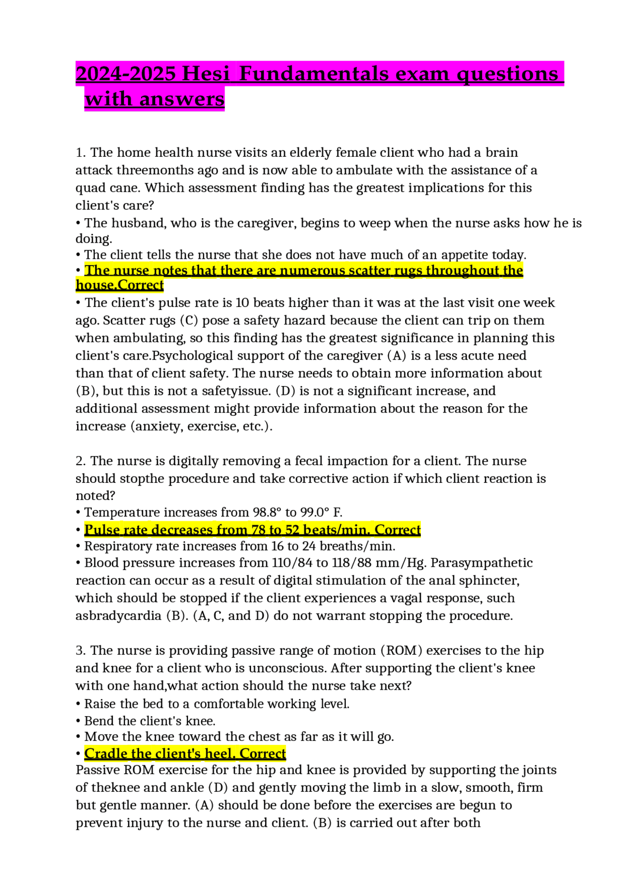 2024-2025 Hesi Fundamentals exam questions with answers | Exams Nursing ...