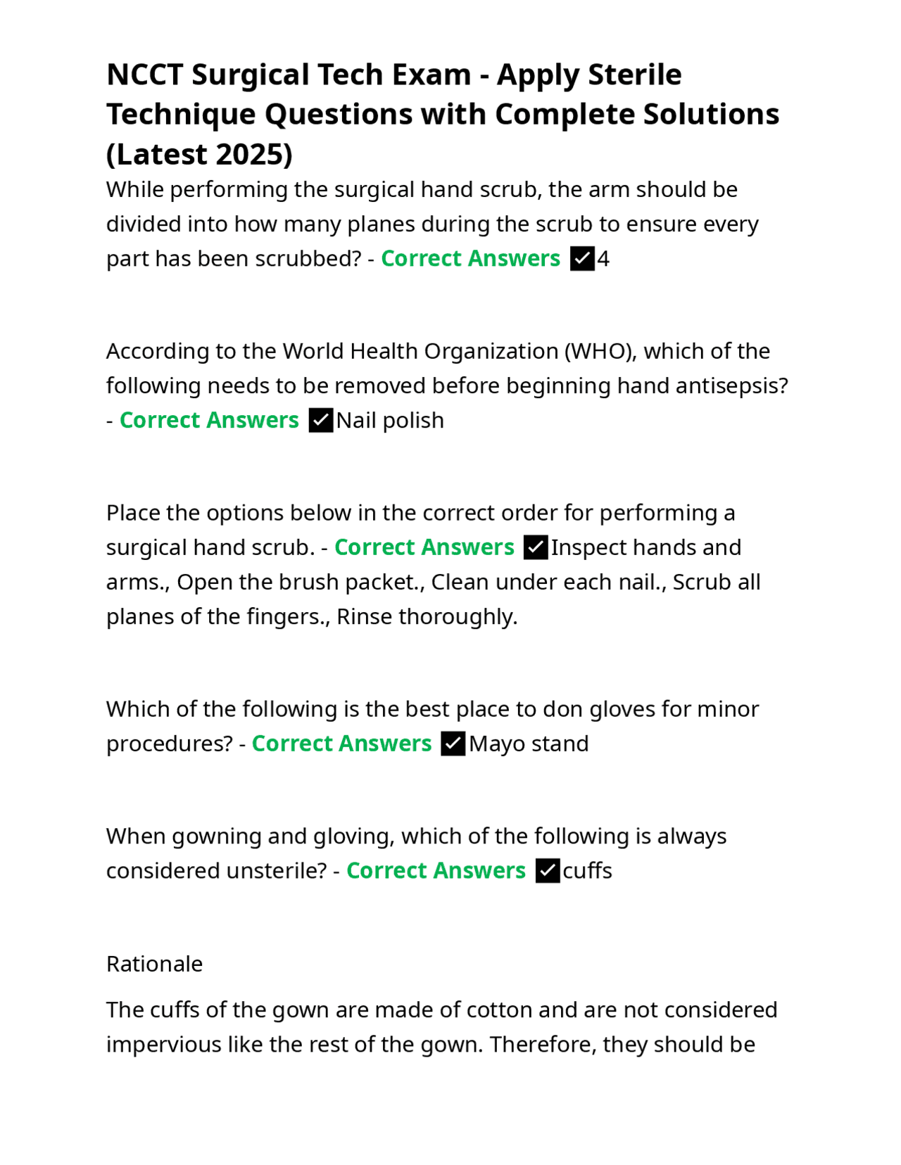 NCCT Surgical Tech Exam - Apply Sterile Technique Questions with ...