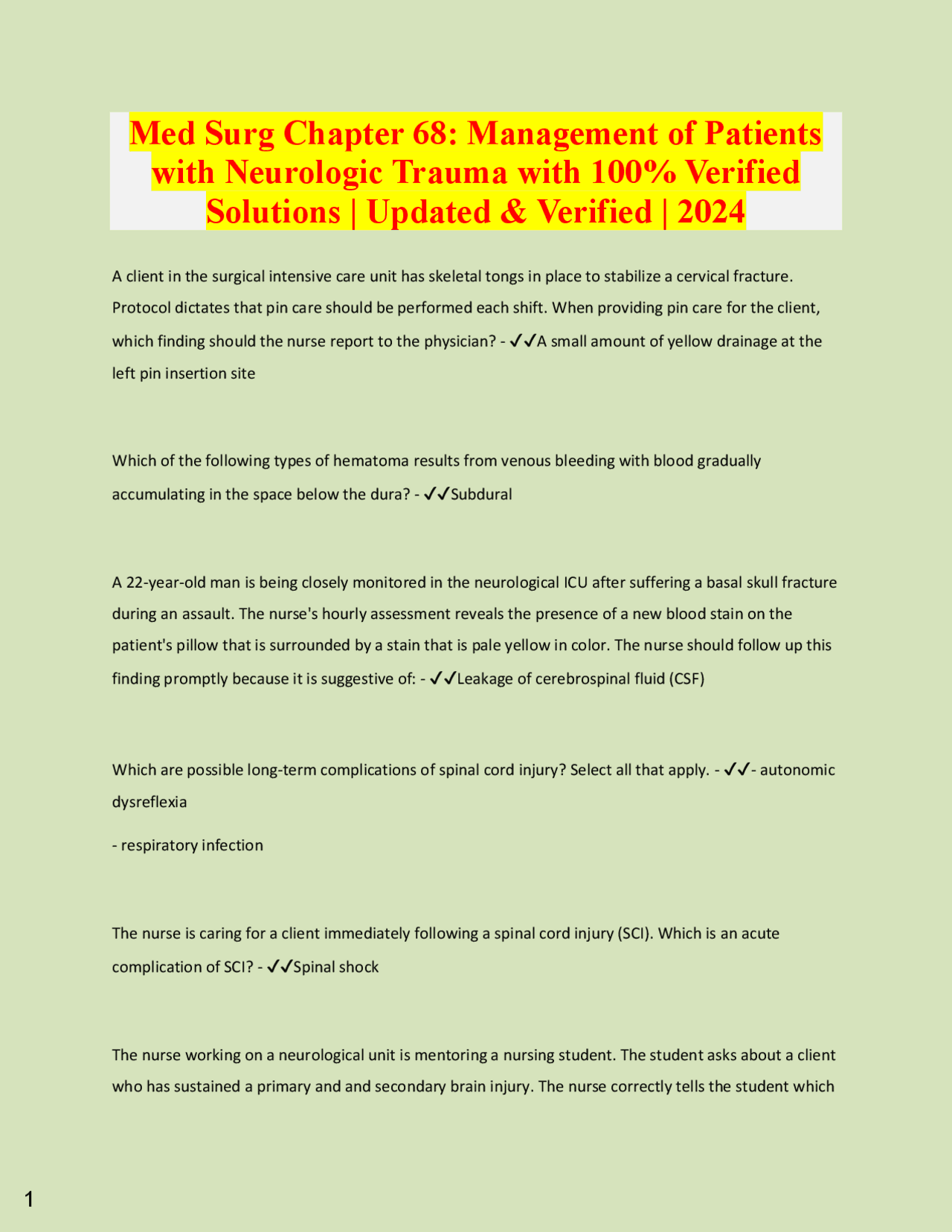 Med Surg Chapter 68: Management of Patients with Neurologic Trauma with ...