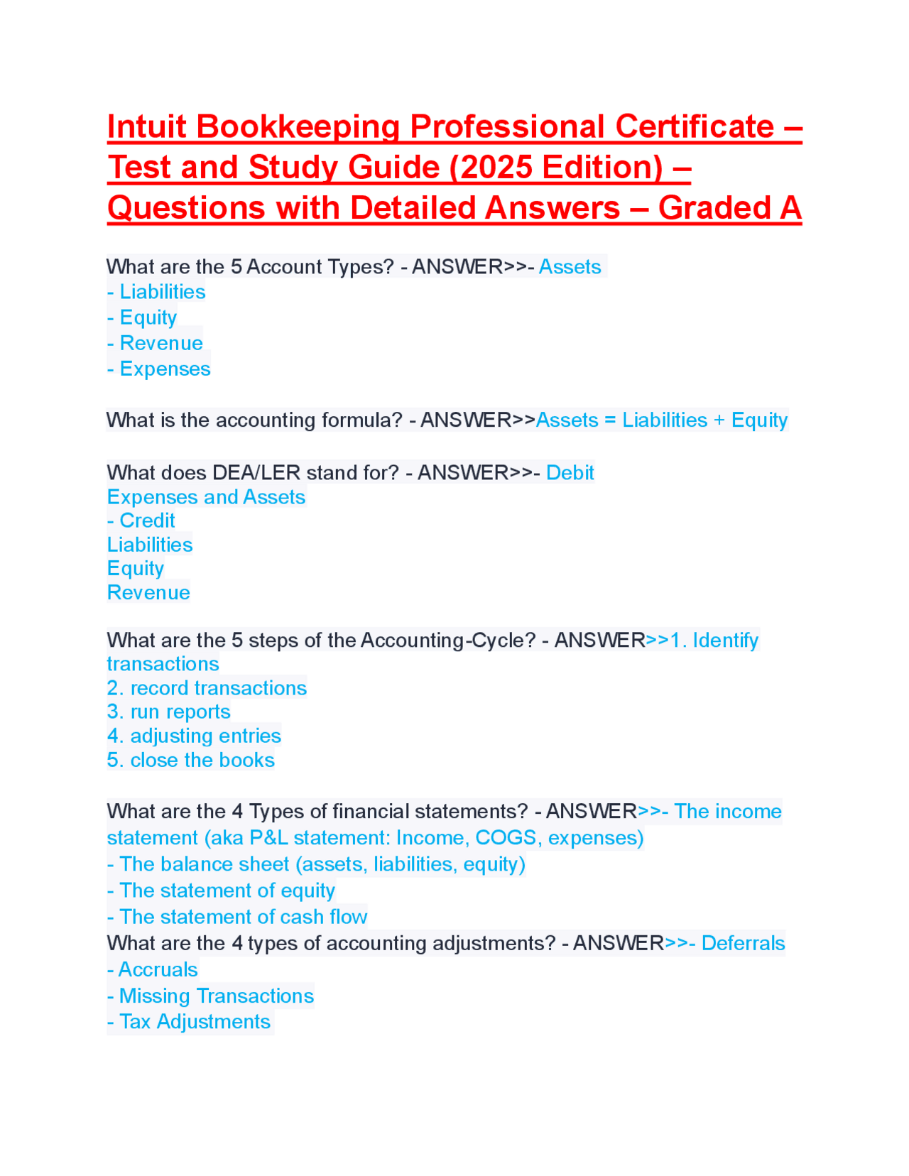 Intuit Bookkeeping Professional Certificate – Test and Study Guide ...