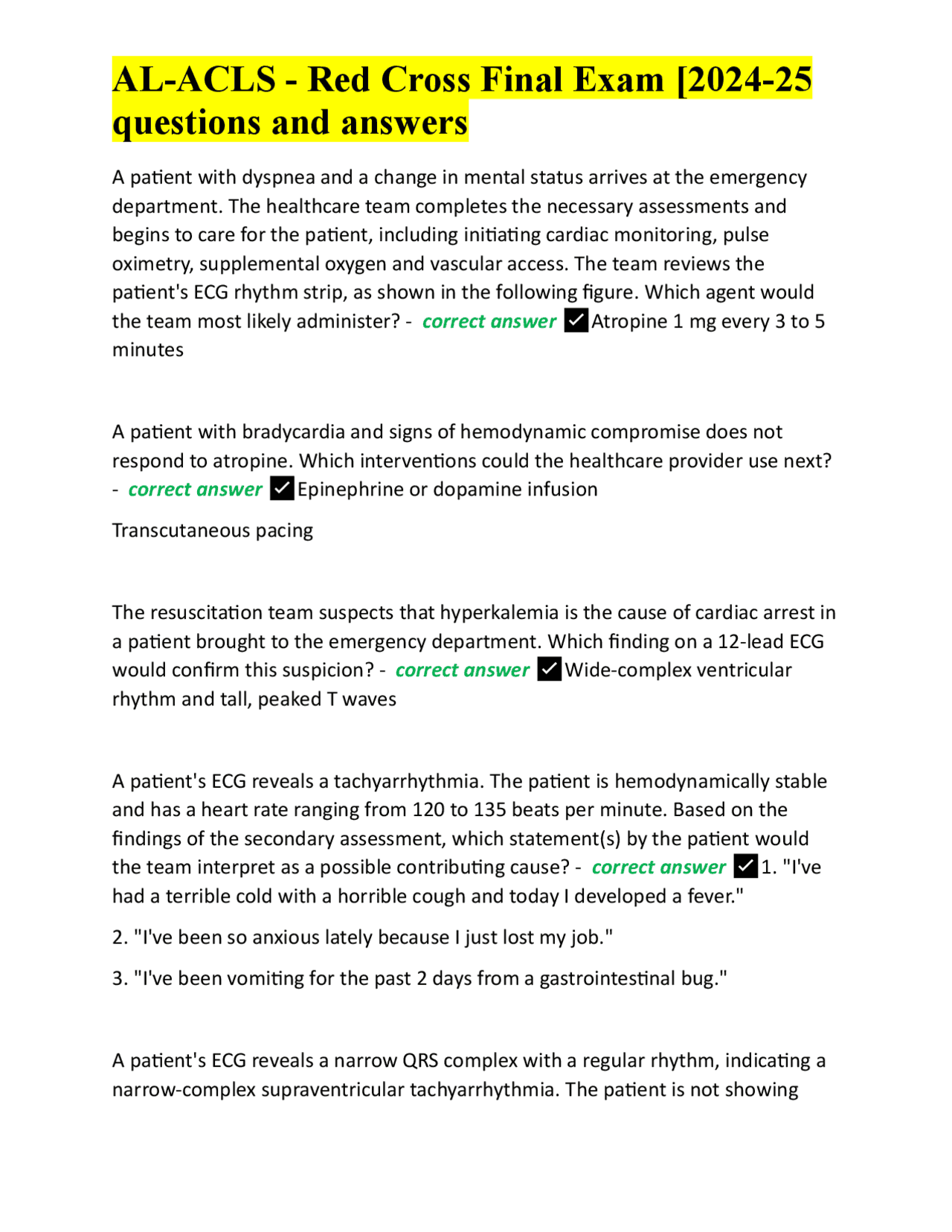 AL-ACLS - Red Cross Final Exam [2024-25 questions and answers | Exams ...
