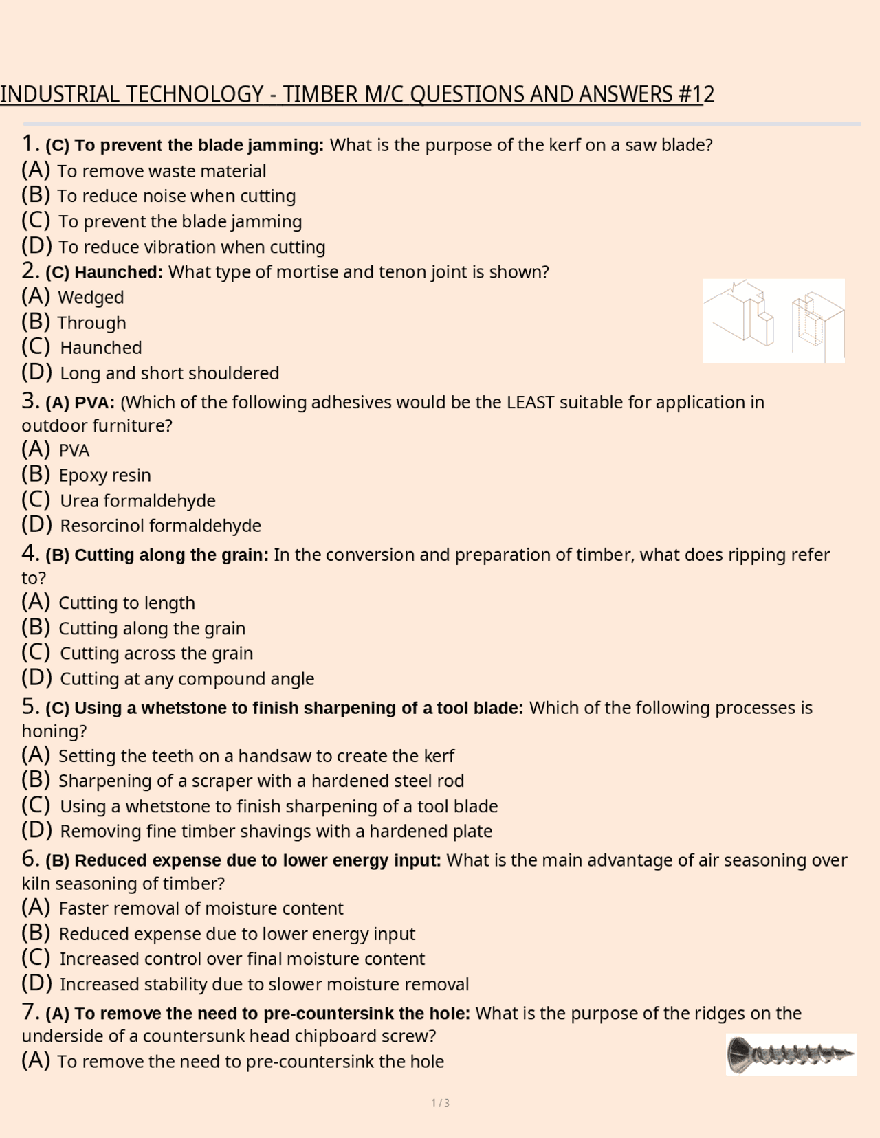 INDUSTRIAL TECHNOLOGY - TIMBER M-C QUESTIONS AND ANSWERS #12 | Exams ...