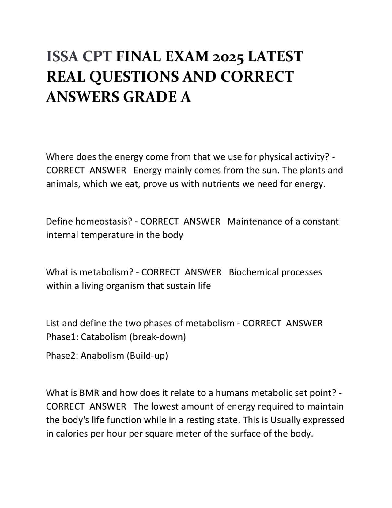 ISSA CPT Final Exam 2025 – International Sports Sciences Association ...