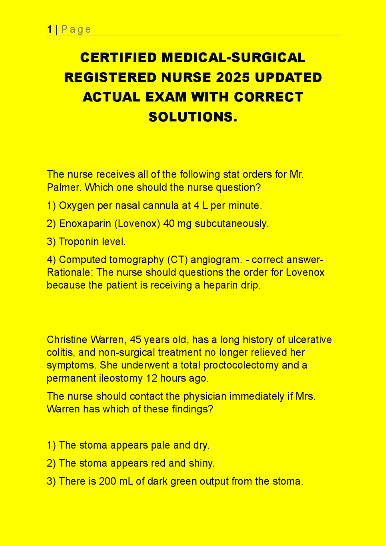CERTIFIED MEDICAL-SURGICAL REGISTERED NURSE 2025 UPDATED ACTUAL EXAM ...