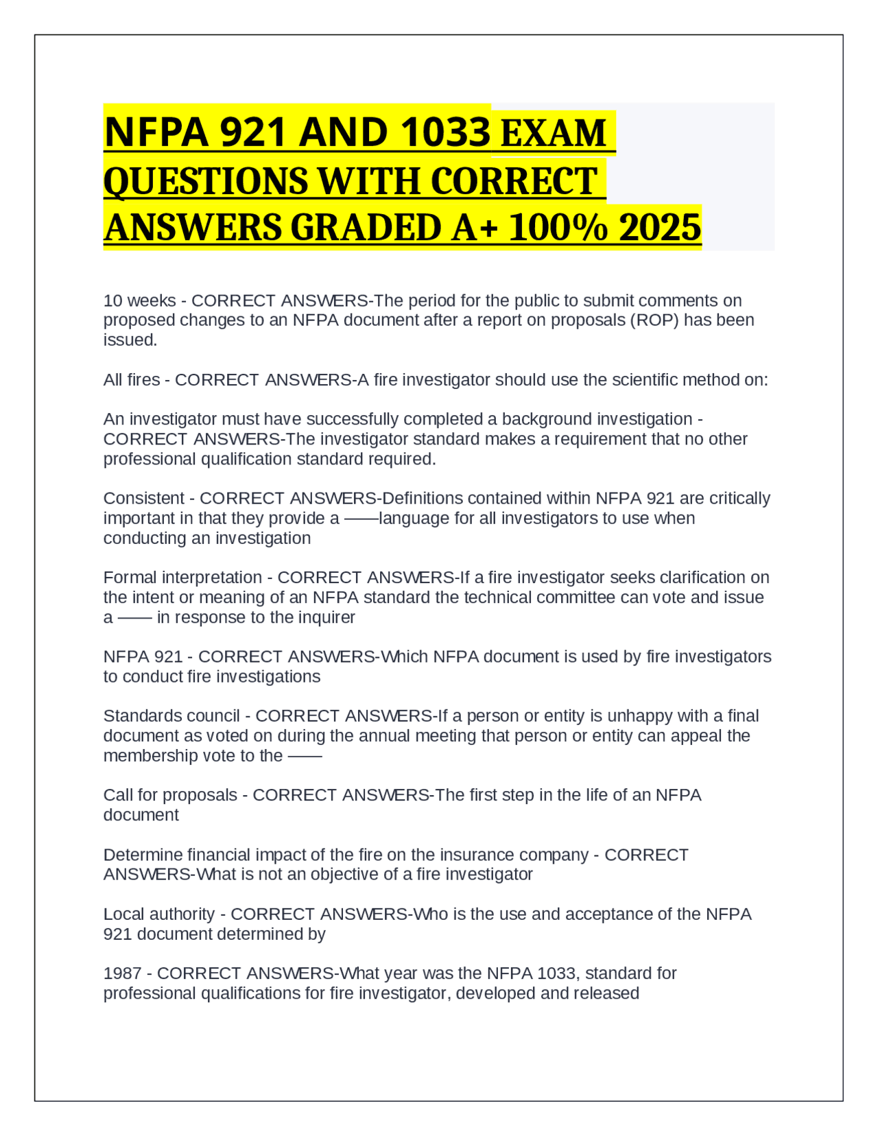 NFPA 921 & 1033 Exam Questions and Answers for Fire Investigators ...