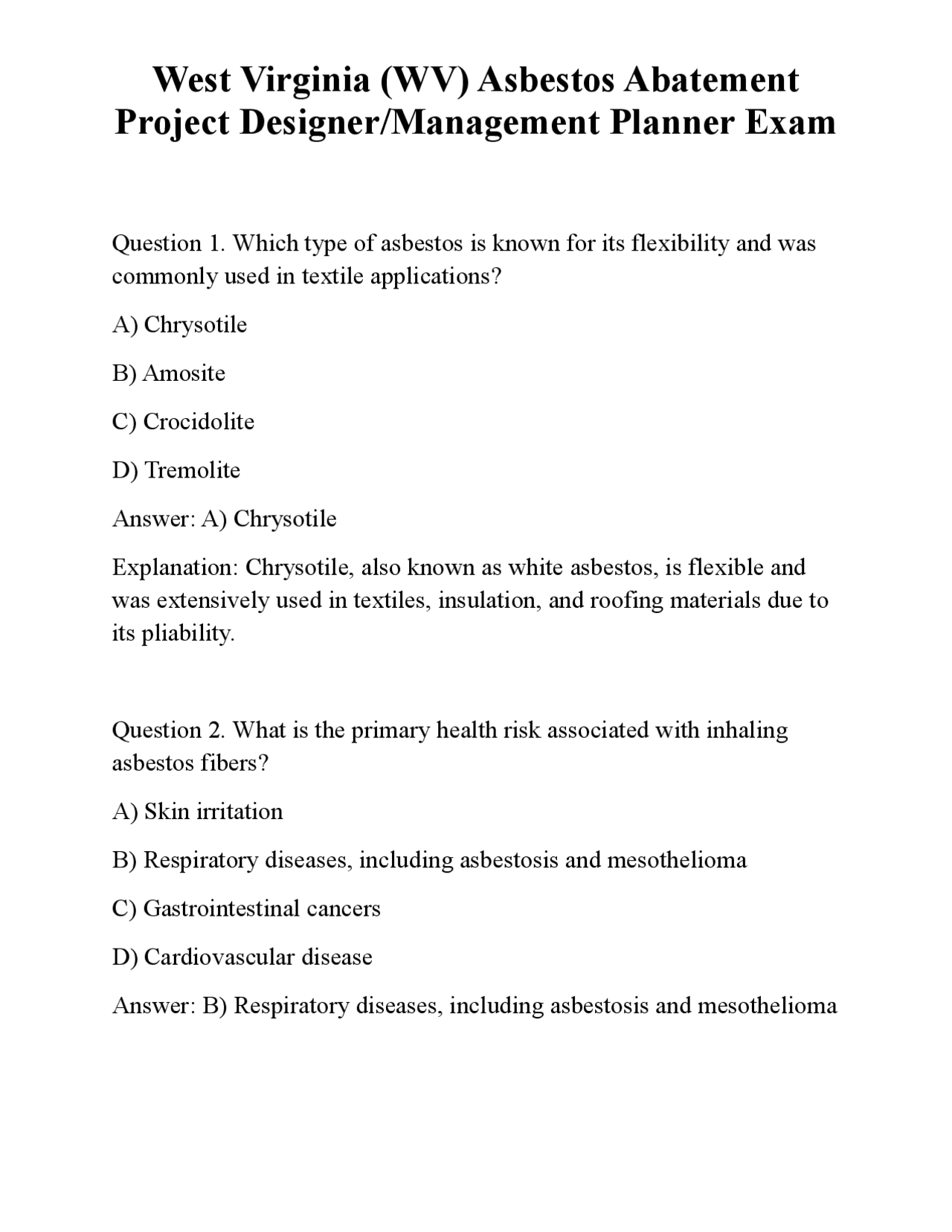 West Virginia (WV) Asbestos Abatement Project Designer/Management ...