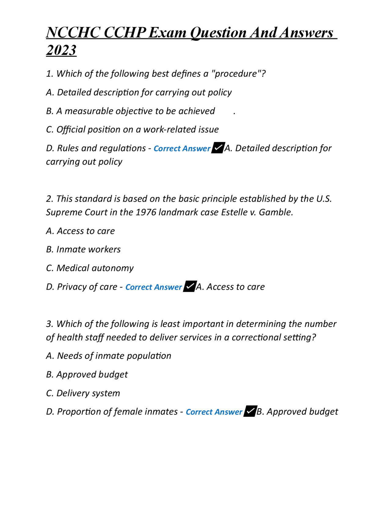 NCCHC CCHP Exam Question And Answers 2023 | Exams Advanced Education ...