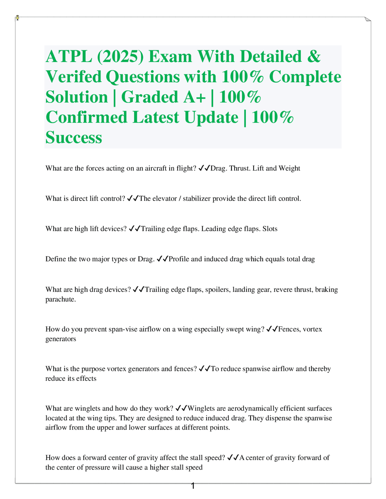 ATPL (2025) Exam With Detailed & Verifed Questions with 100% Complete ...