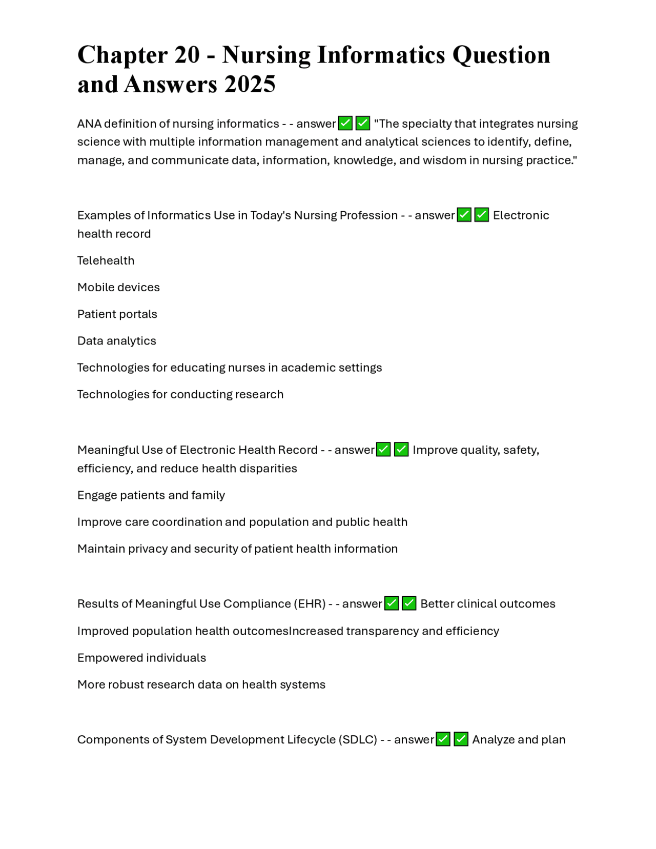 Chapter 20 - Nursing Informatics Question and Answers 2025 | Exams ...