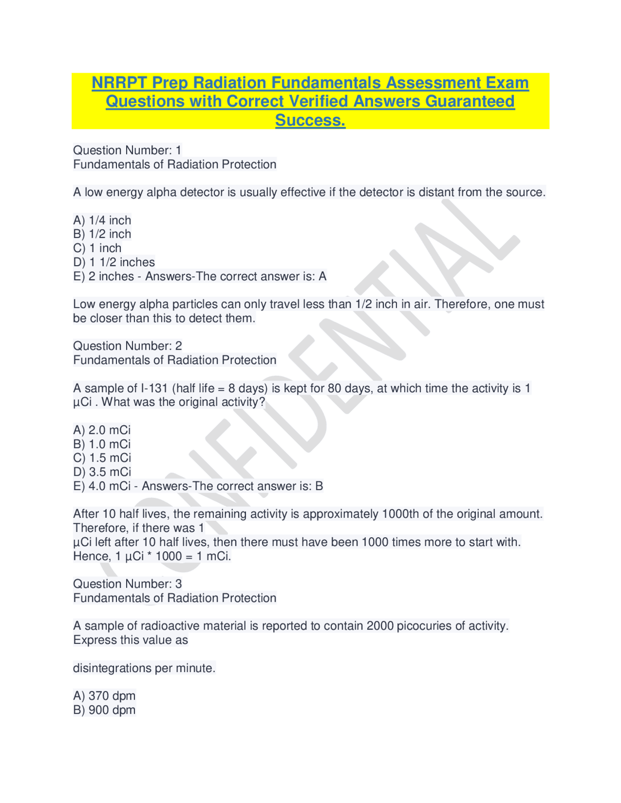 NRRPT Prep Radiation Fundamentals Assessment Exam Questions with ...
