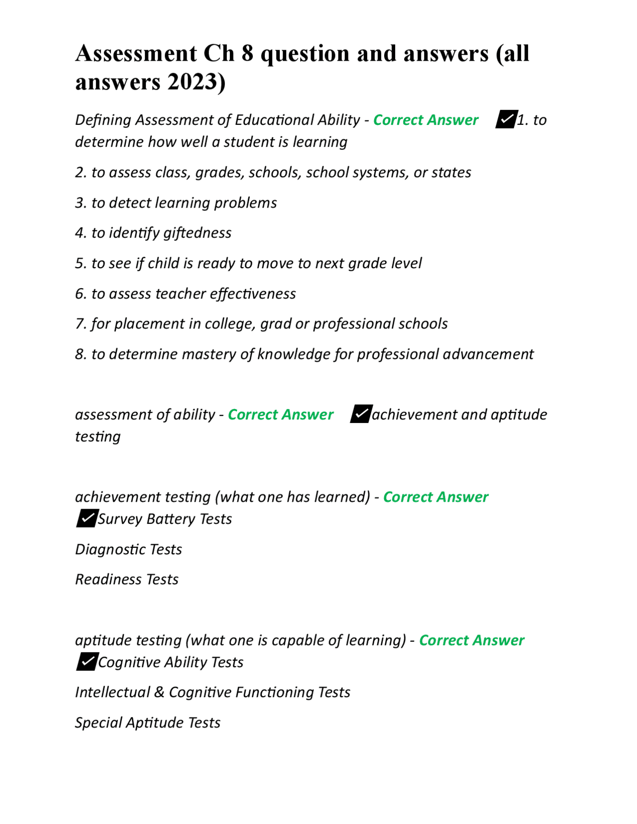 Assessment Ch 8 question and answers (all answers 2023) | Exams Nursing ...