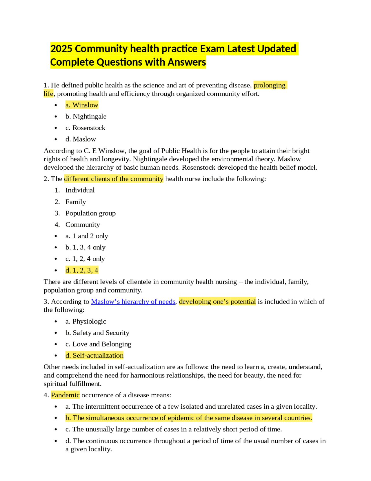 2025 Community health practice Exam Latest Updated Complete Questions ...