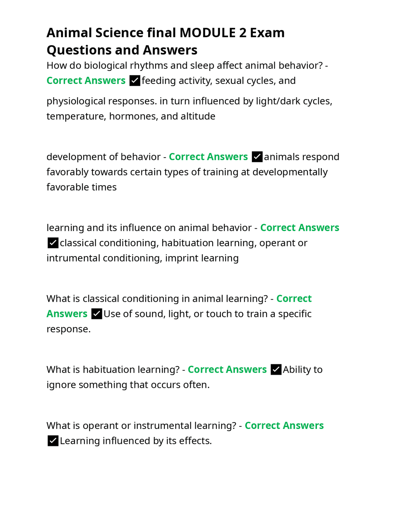 Animal Science final MODULE 2 Exam Questions and Answers. | Exams ...