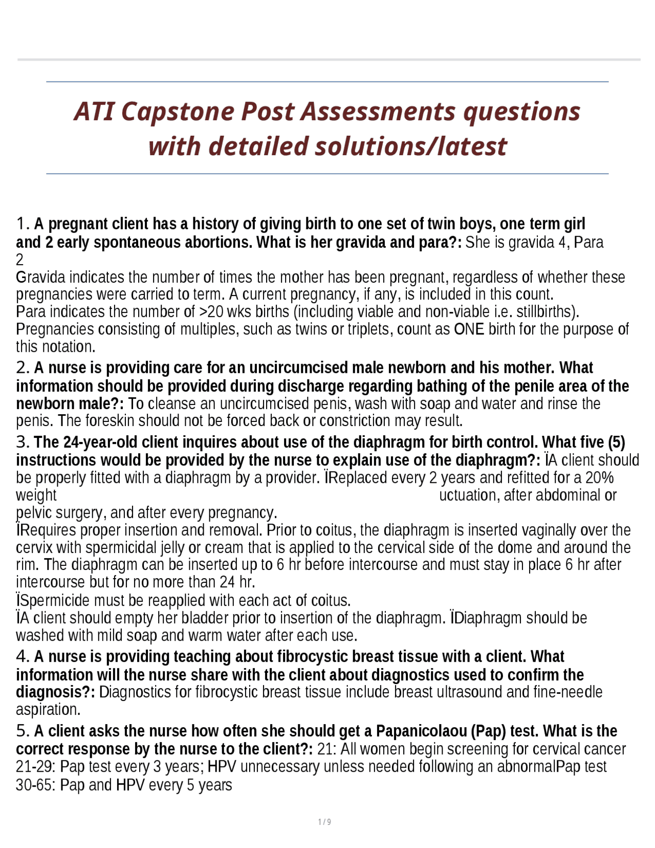 ATI Capstone Post Assessments questions with detailed solutions/latest ...