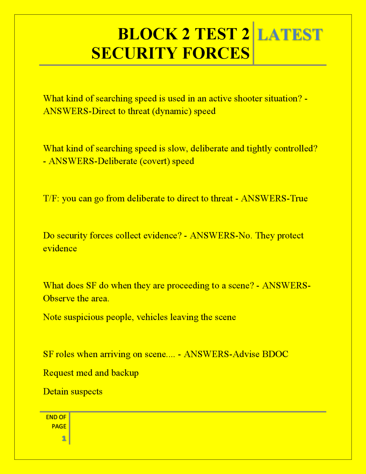 BLOCK 2 TEST 2 SECURITY FORCES QUESTIONS AND ANSWERS 2025 | Exams ...