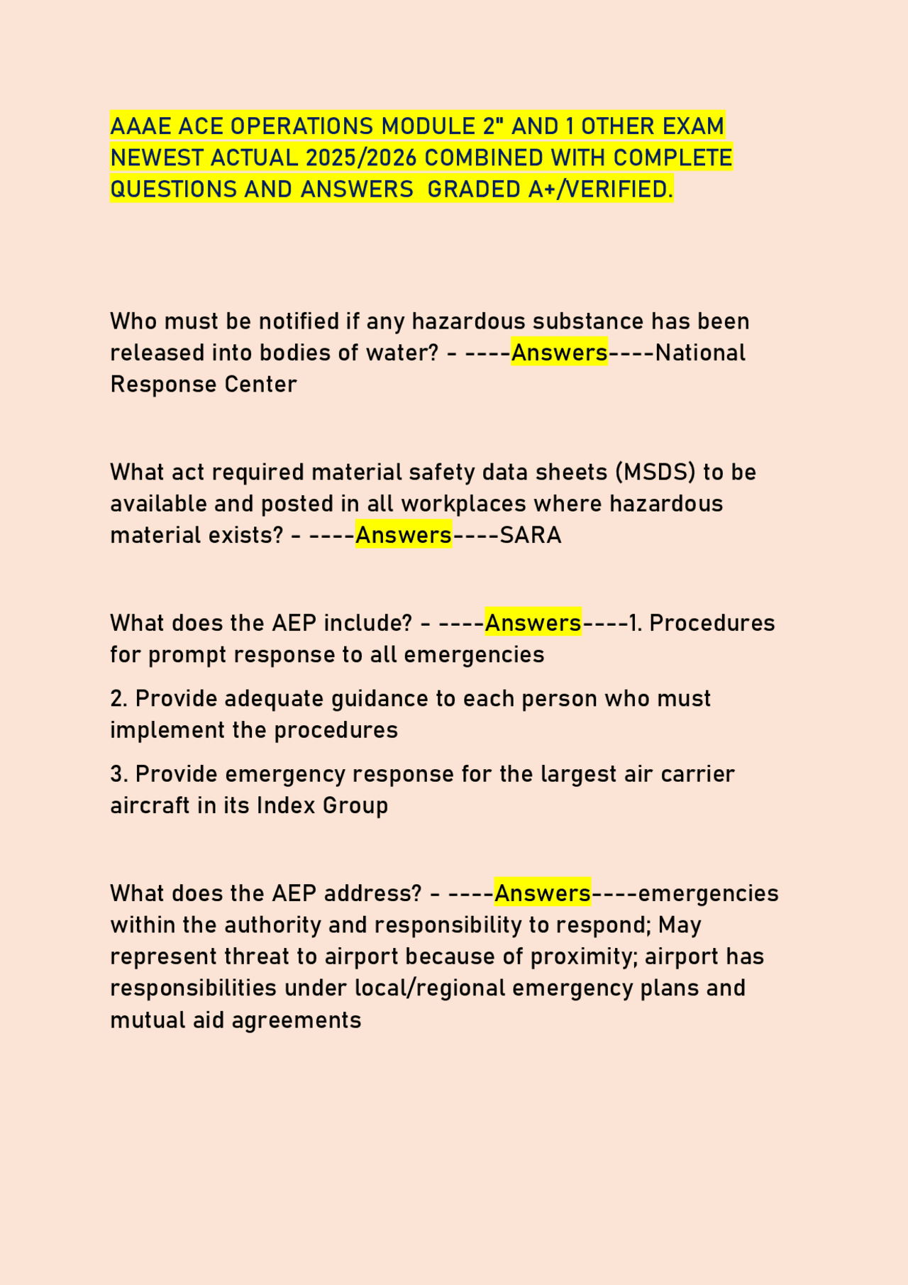 AAAE ACE OPERATIONS MODULE 2" AND 1 OTHER EXAM NEWEST ACTUAL 2025/2026 ...