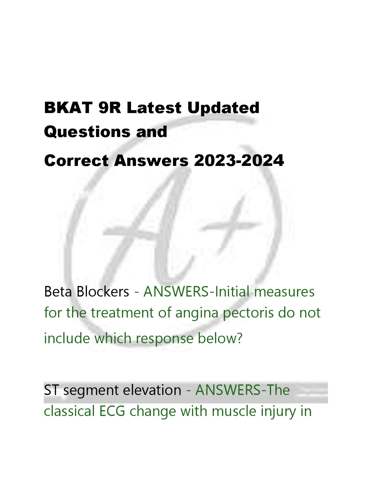 BKAT 9R Latest Updated Questions and Correct Answers 2023-2024 | Exams ...