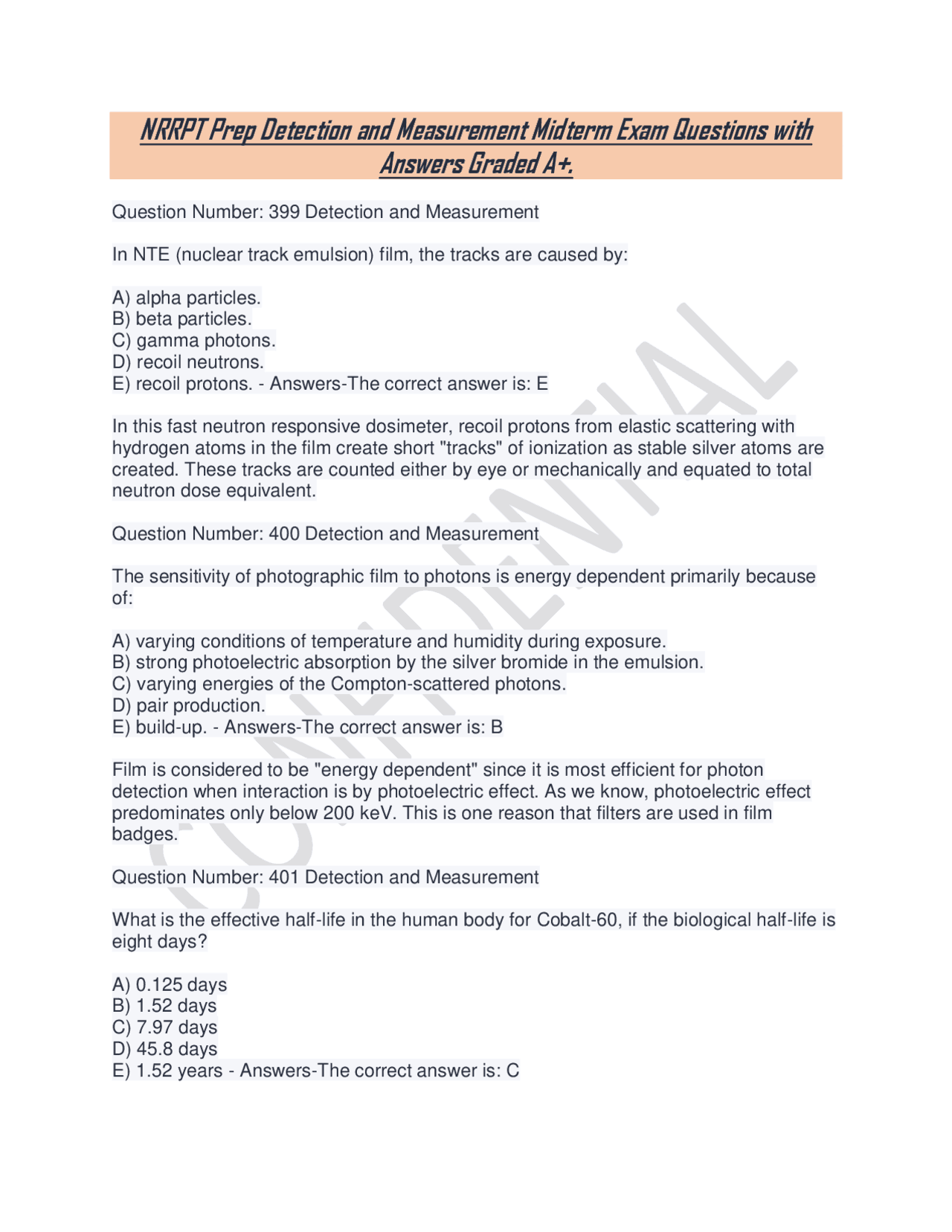 NRRPT Prep Detection and Measurement Midterm Exam Questions with Answers Graded A+. | Exams ...