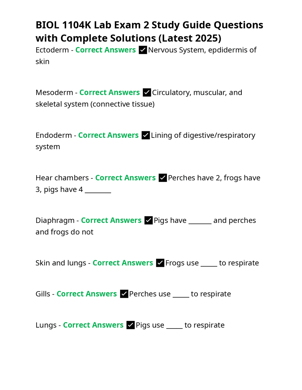 BIOL 1104K Lab Exam 2 Study Guide Questions with Complete Solutions ...