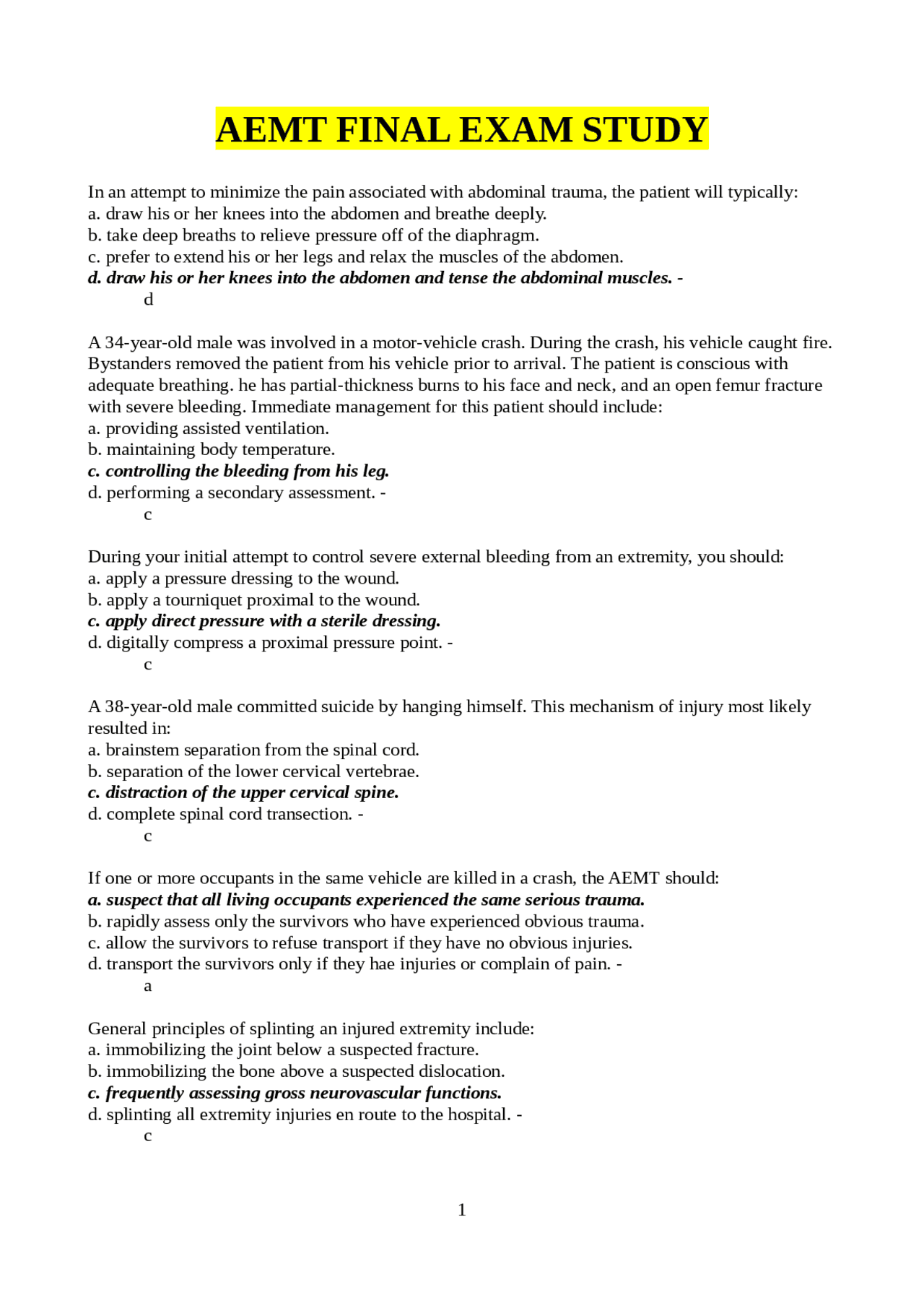 Ultimate Guide to AEMT Final Exam Study | Exams Nursing | Docsity