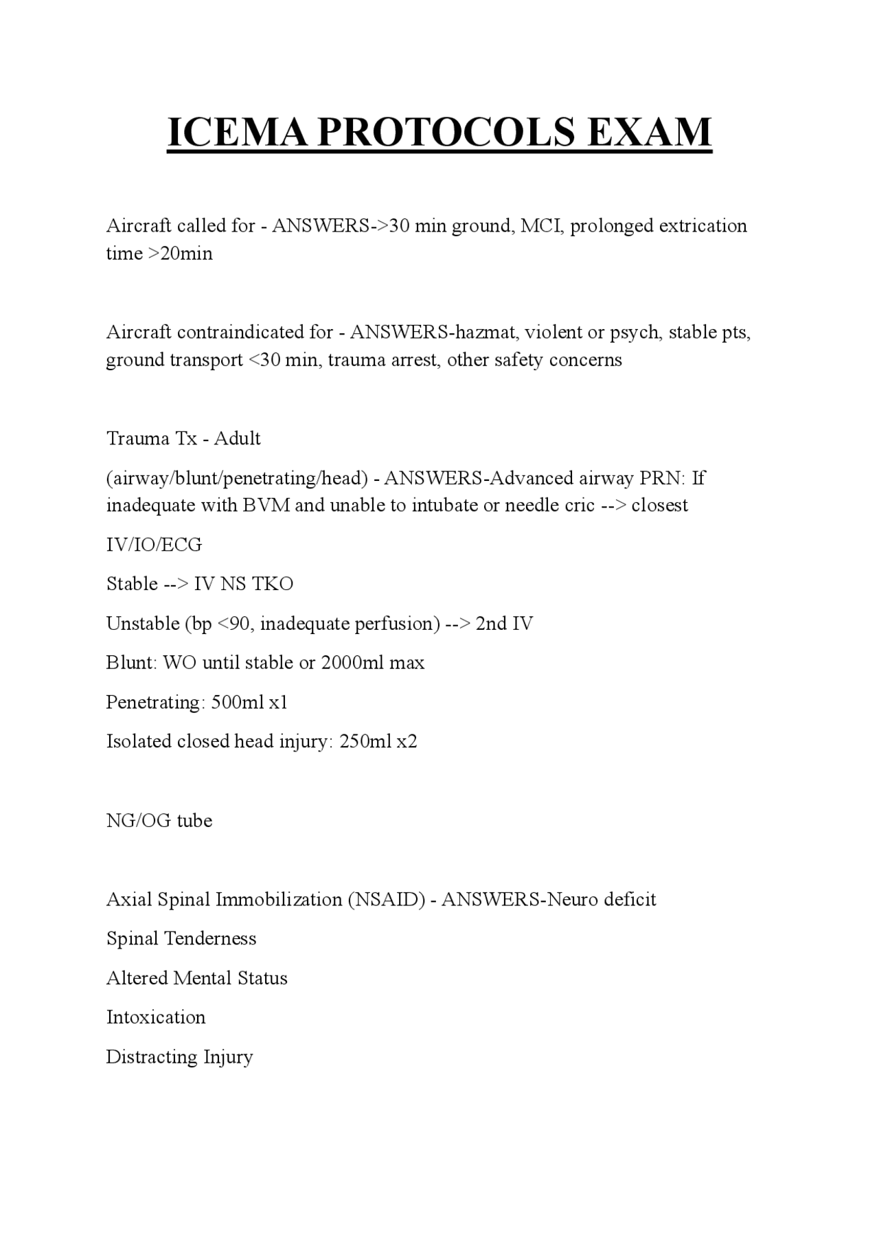 ICEMA PROTOCOLS EXAM QUESTIONS AND ANSWERS 2025 | Exams Nursing | Docsity