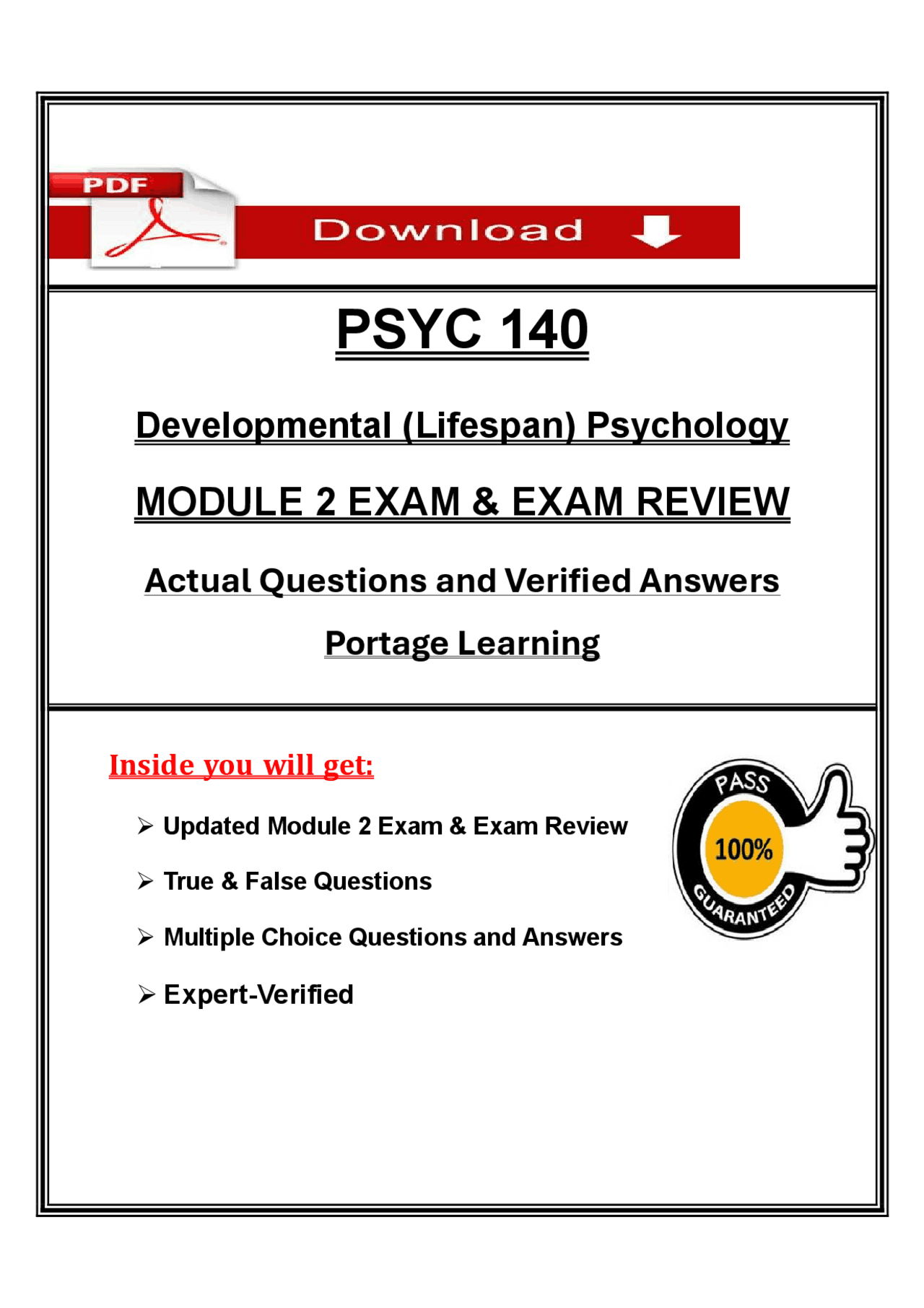 PSYC 140 Module 2 LockDown Exam & Full Review | 2025 Updated Version | Portage Learning | Exams ...