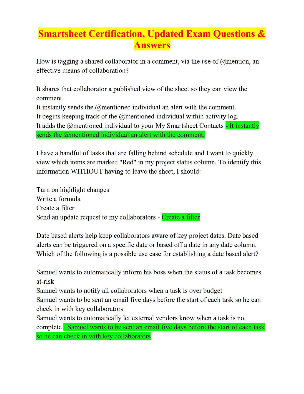 Smartsheet certification Exam Questions Answers. | Exercises Computer ...