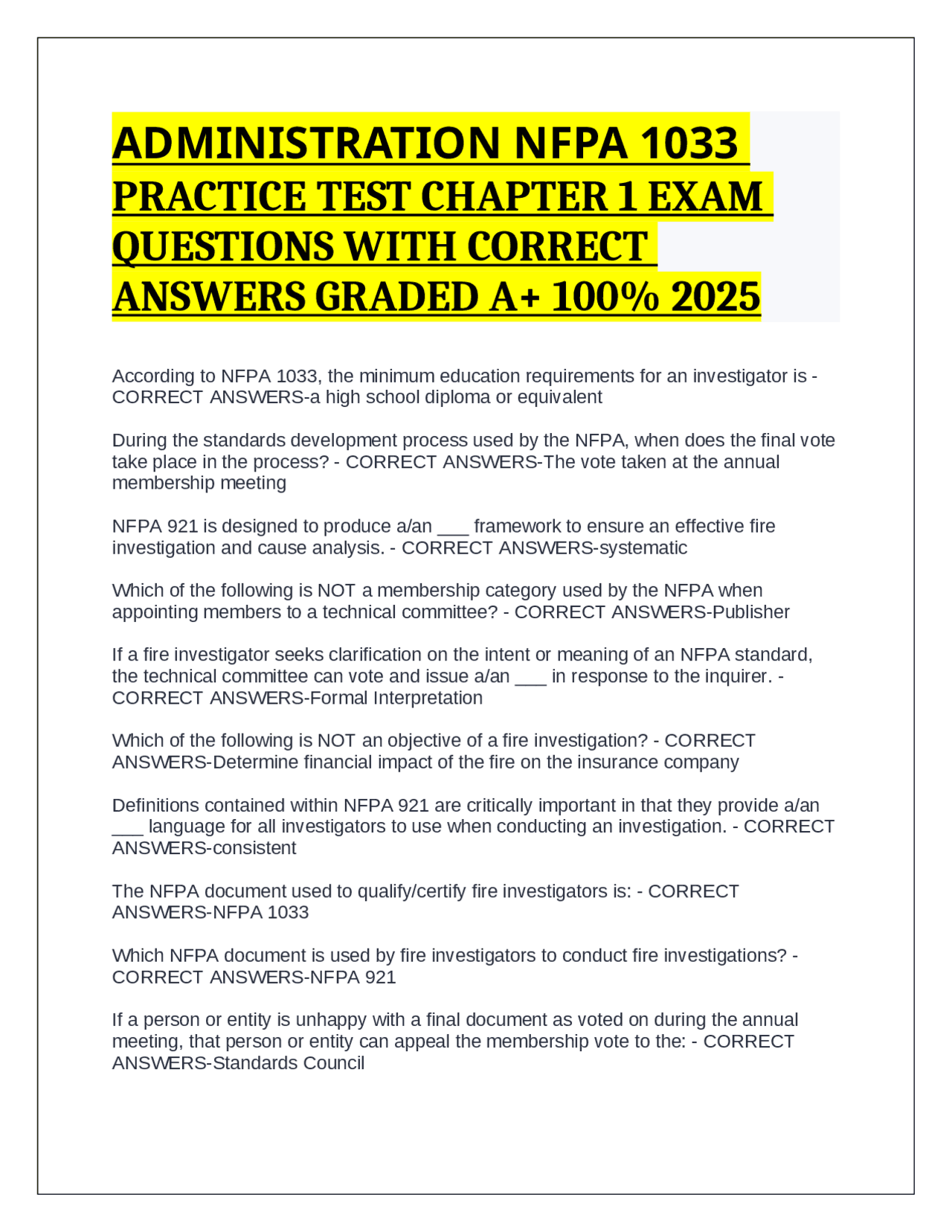 NFPA 1033 Fire Investigator Practice Test: Questions and Answers ...