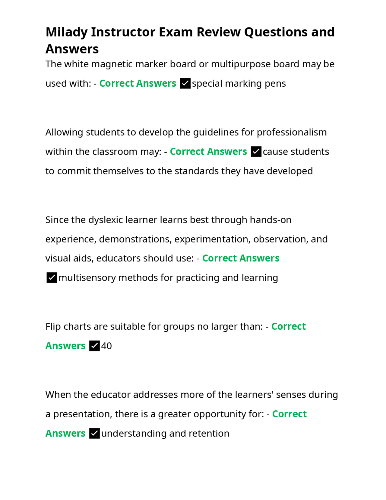 Milady Instructor Exam Review Questions and Answer | Exams Advanced ...